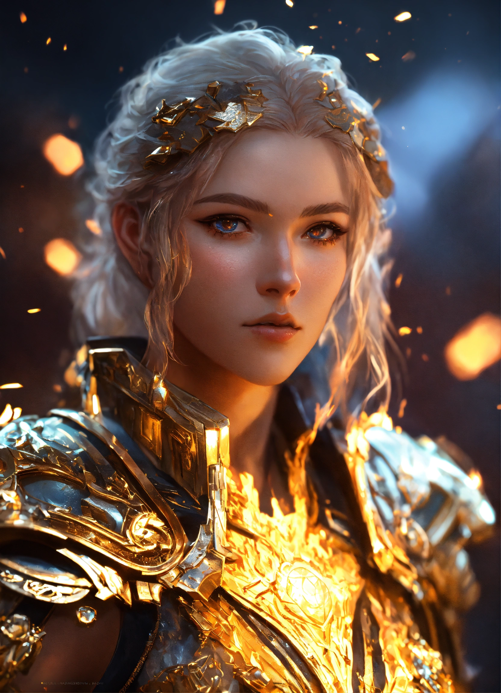 Lexica - "legendary light god", light hair, embers, sparks, head and ...