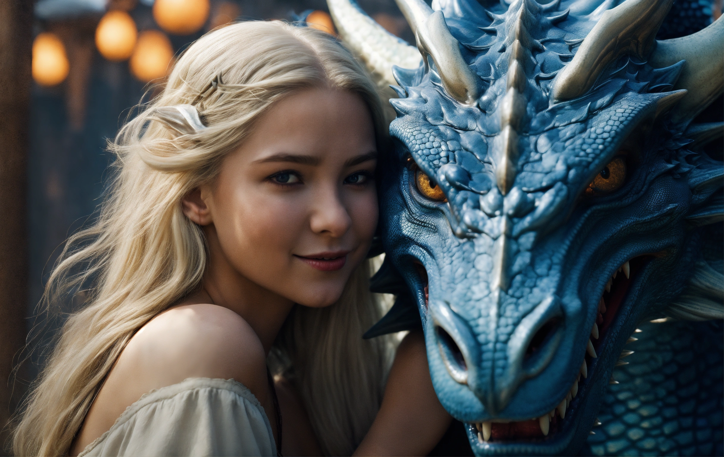 Lexica - Giant terrifying blue dragon head with a beautiful 15 year old ...