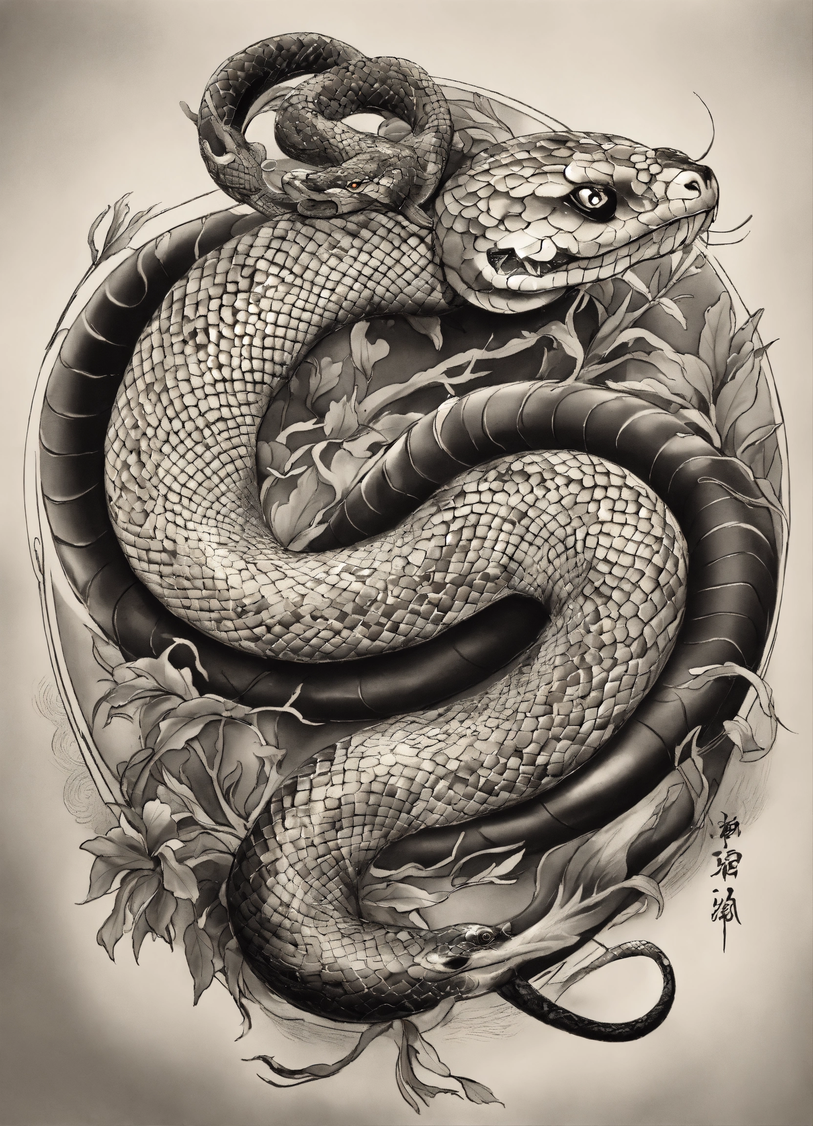 Lexica - Earth snake zodiac Chinese tattoo, black and white