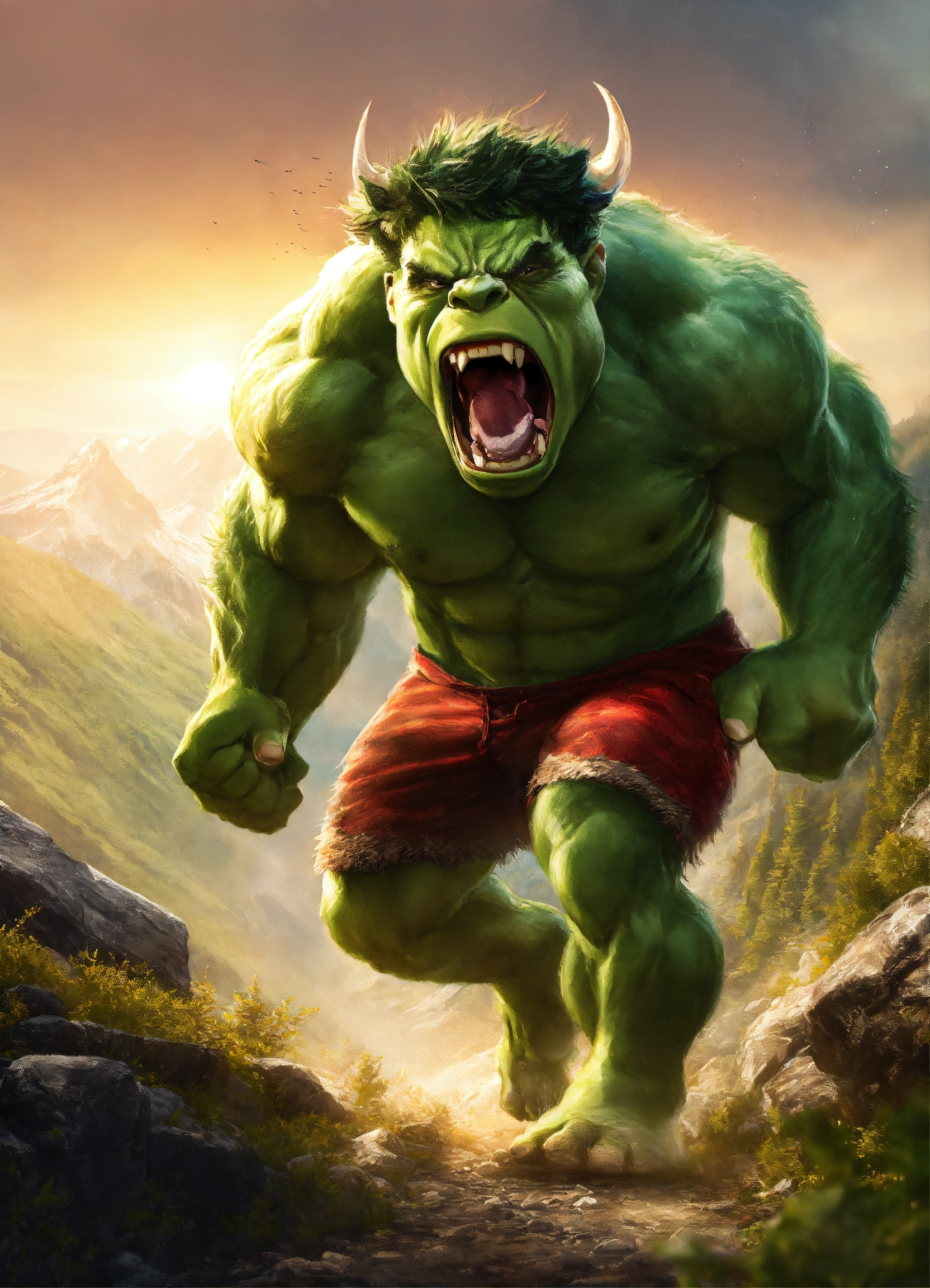 Lexica - Humoristic Hulk body mixed with wild boar head running in ...