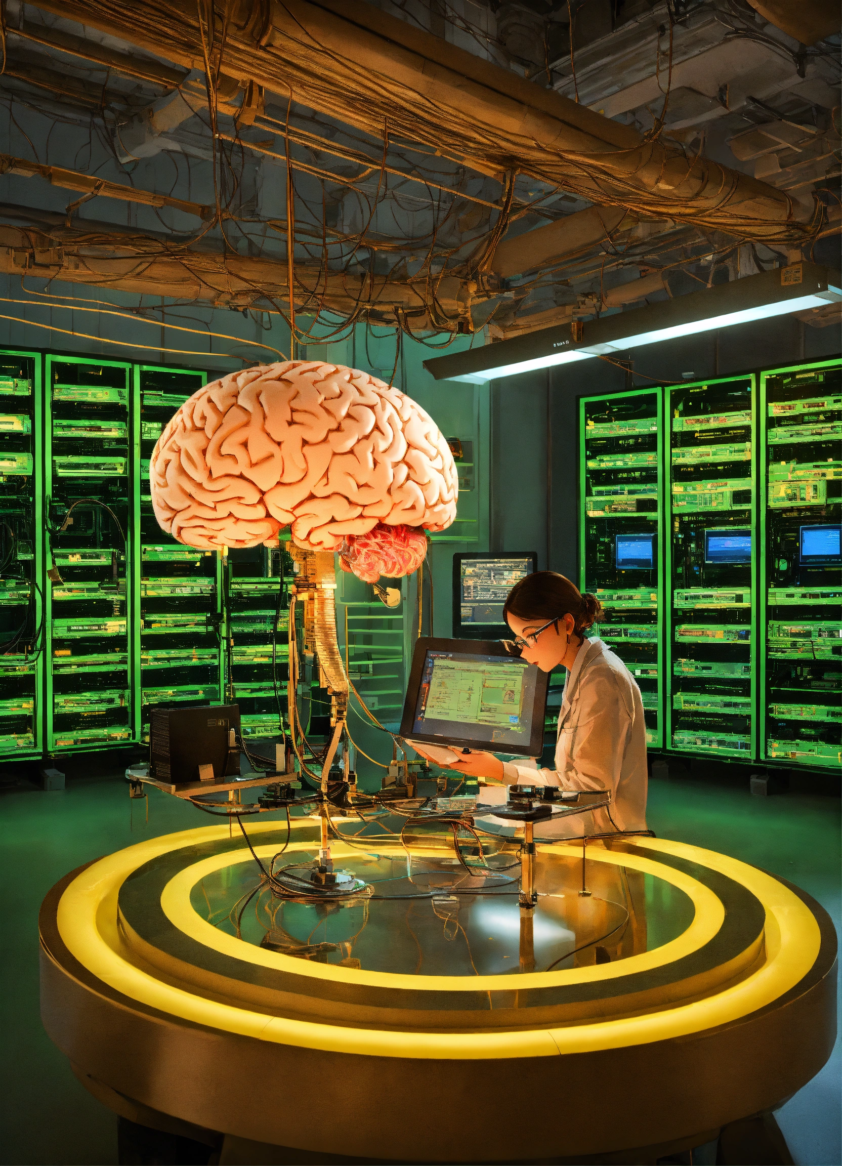 Lexica - In the center of the room, a colossal human brain is ...