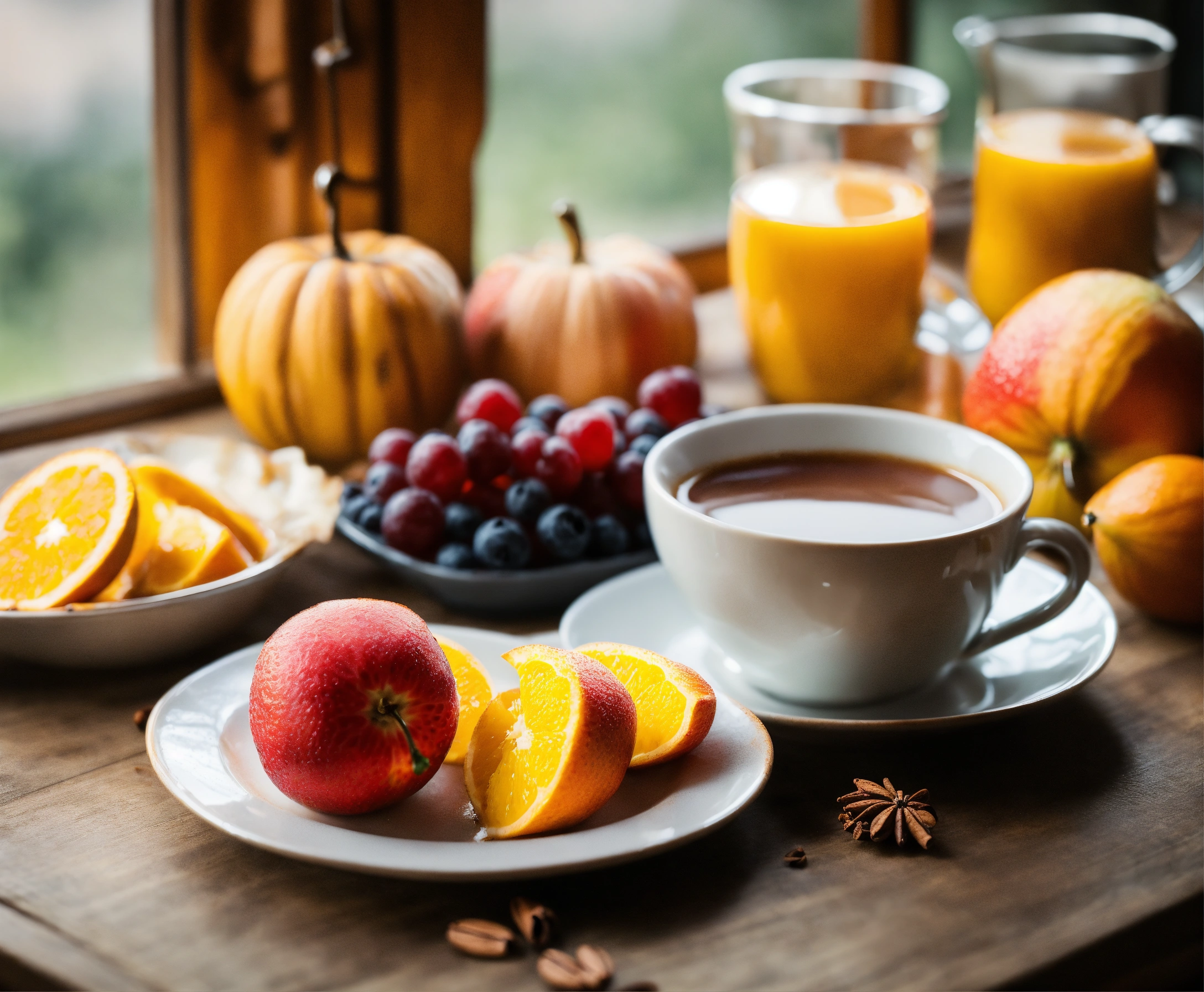 Lexica - Good morning breakfast table food fruits coffee tea on the ...