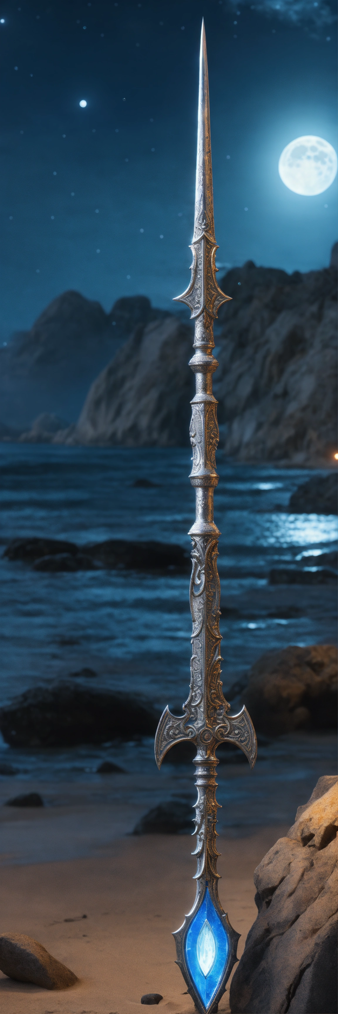 Lexica - 8k, picture of a very long harpoon with a spearhead made of ...
