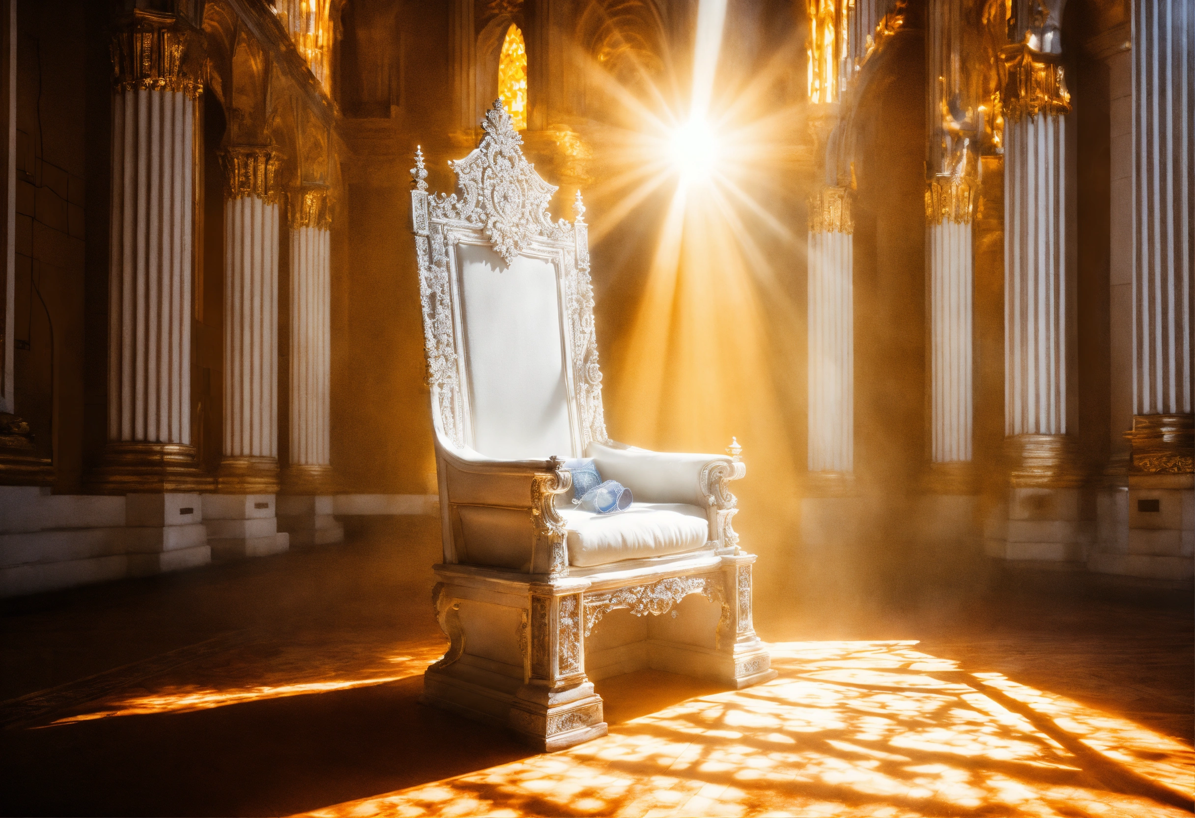 Lexica - White throne coming out rays of light