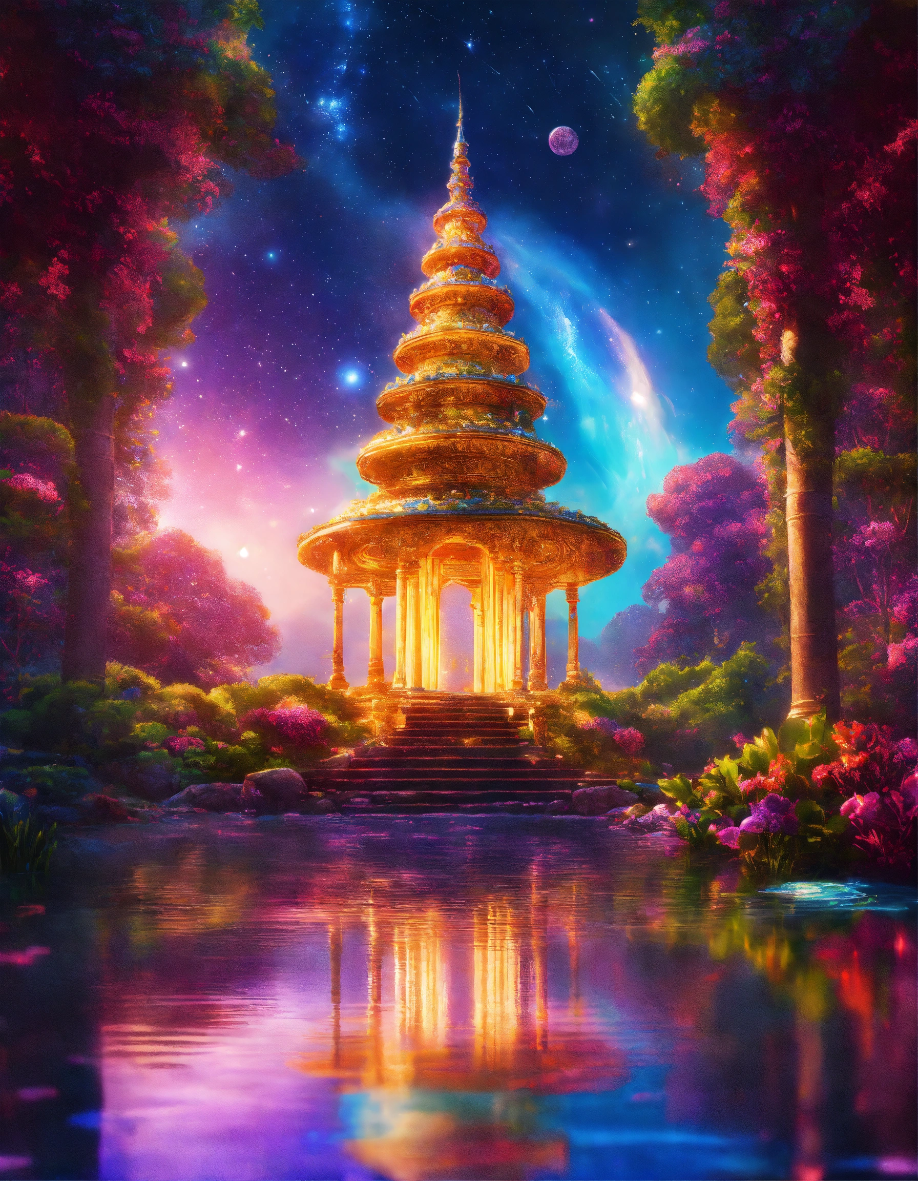 Lexica - A beautiful magical celestial garden, with a waterfall of ...