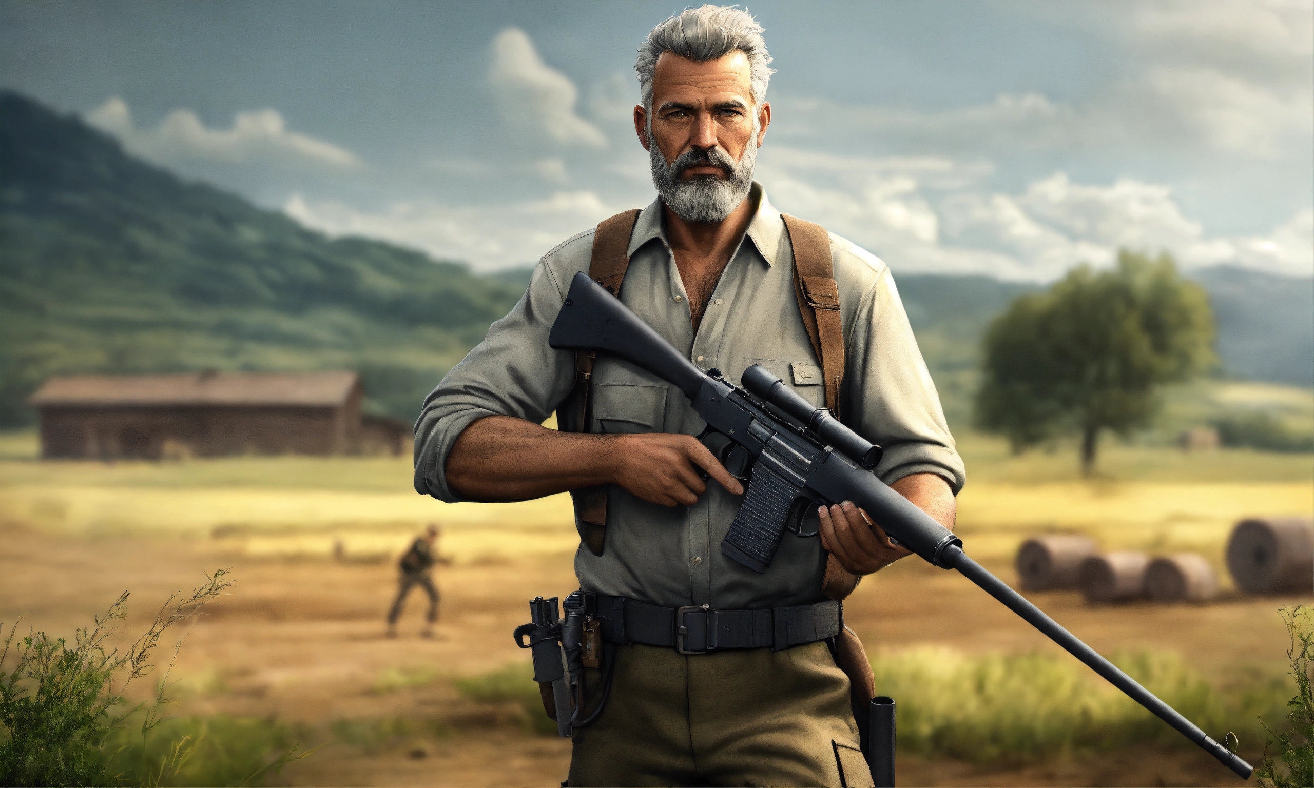 Lexica - Cinematic wallpaper of a 1940s german mercenary with a plain t ...