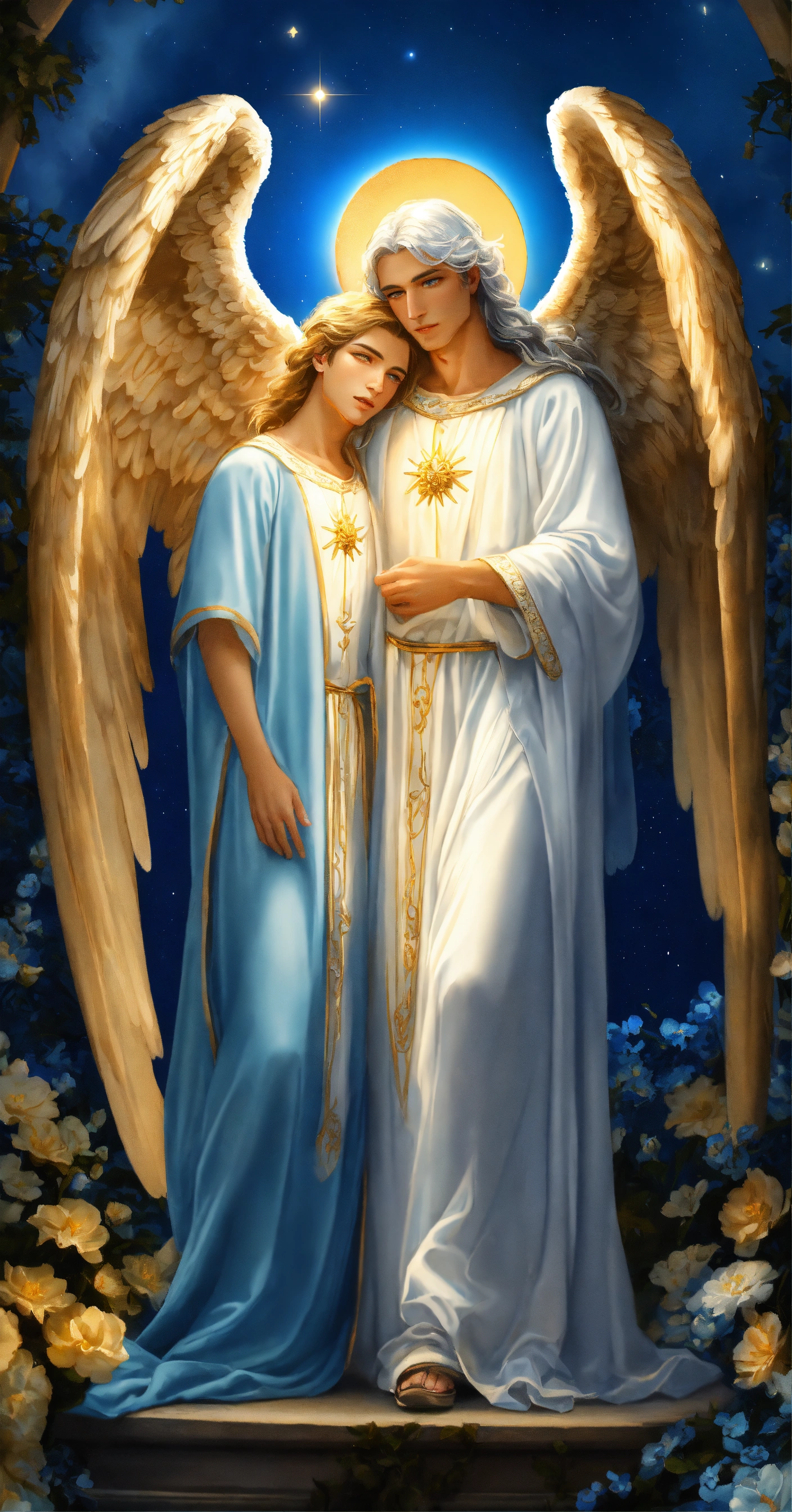 Lexica - 2 male guardian angels with detailed and luminous blue angel ...