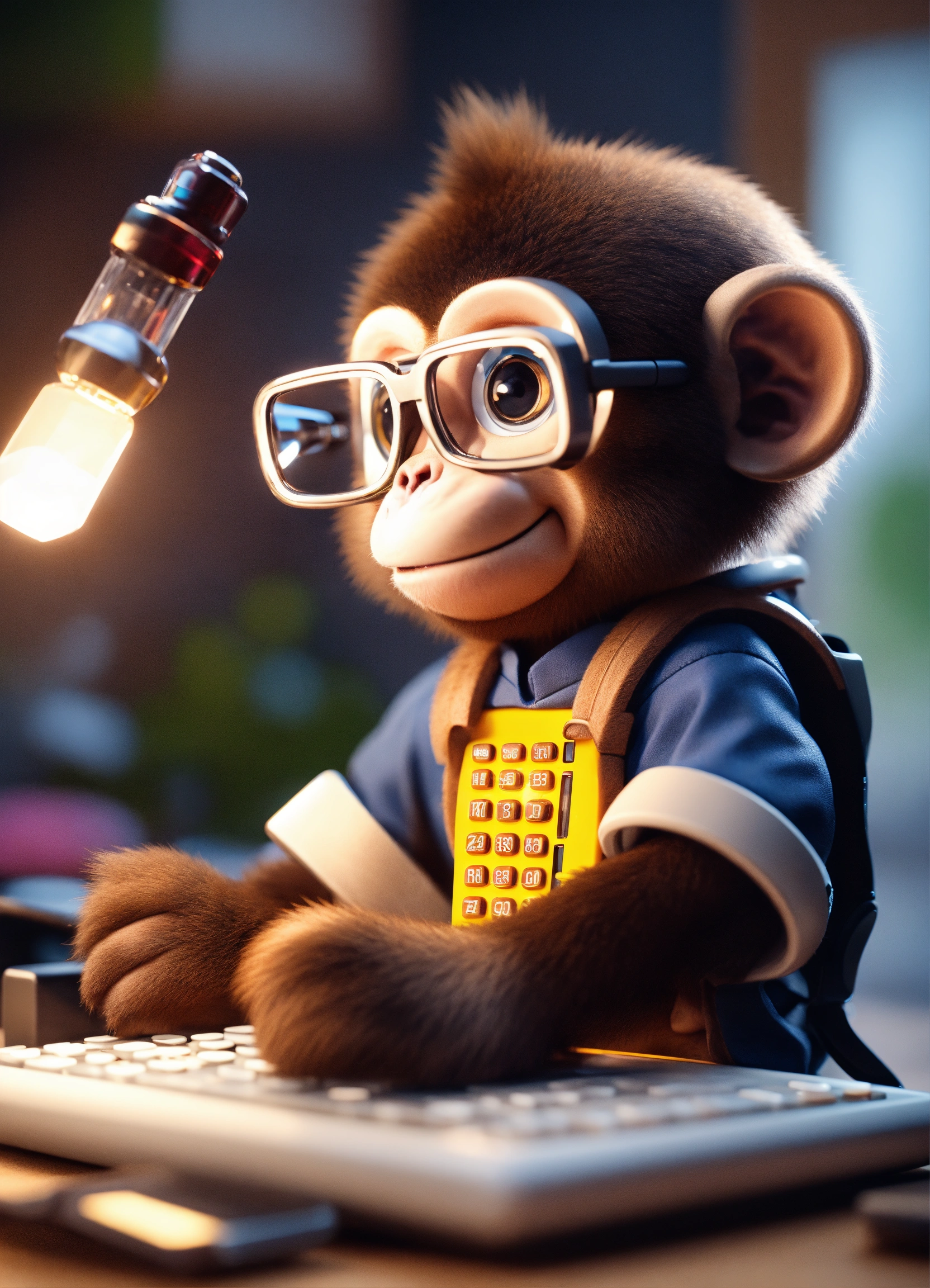 Lexica - A cute monkey using a calculator, doing math, stunning unreal ...