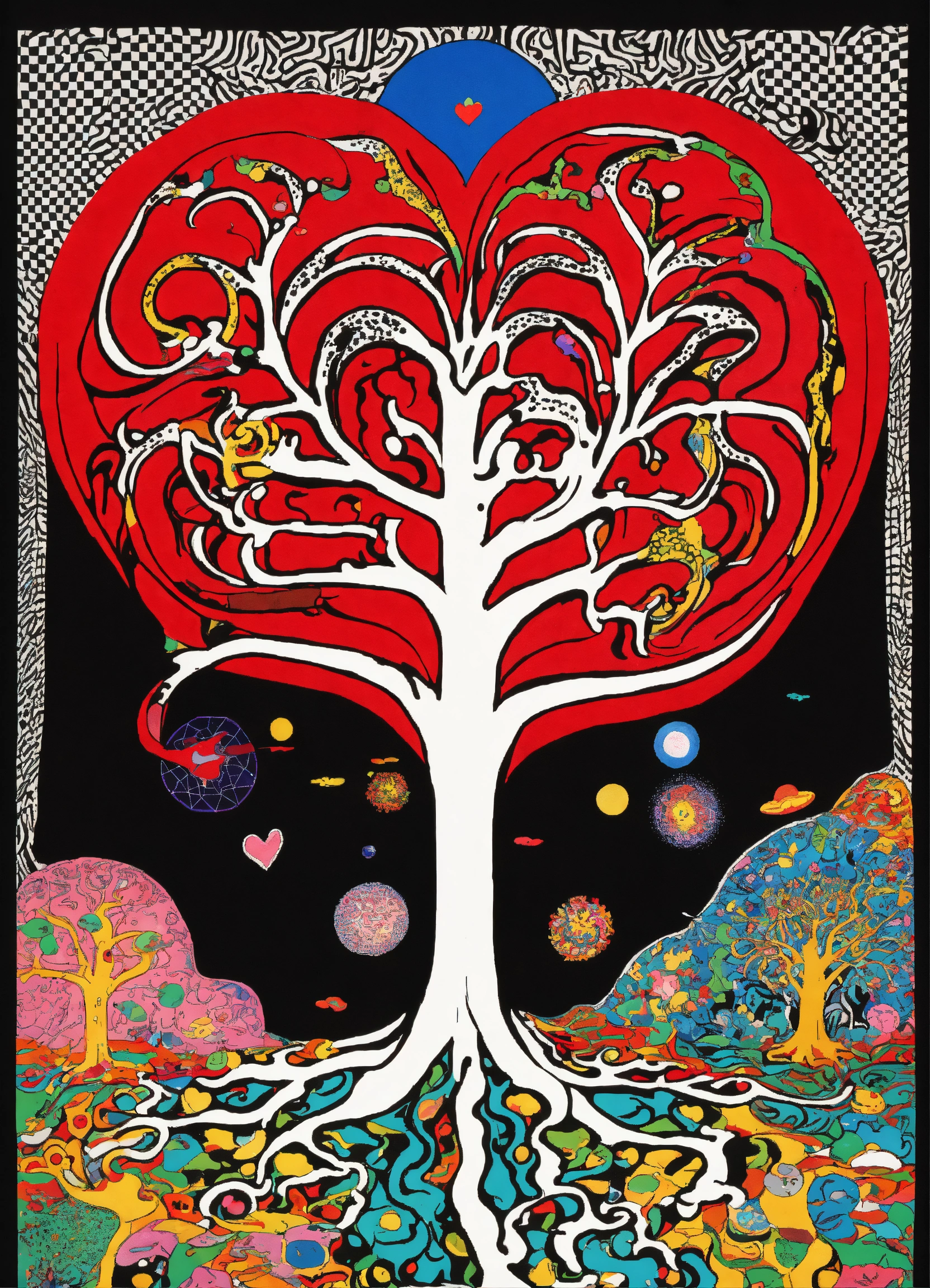 Lexica - Janpanse groovy retro poster ,tree of life merging with love ...