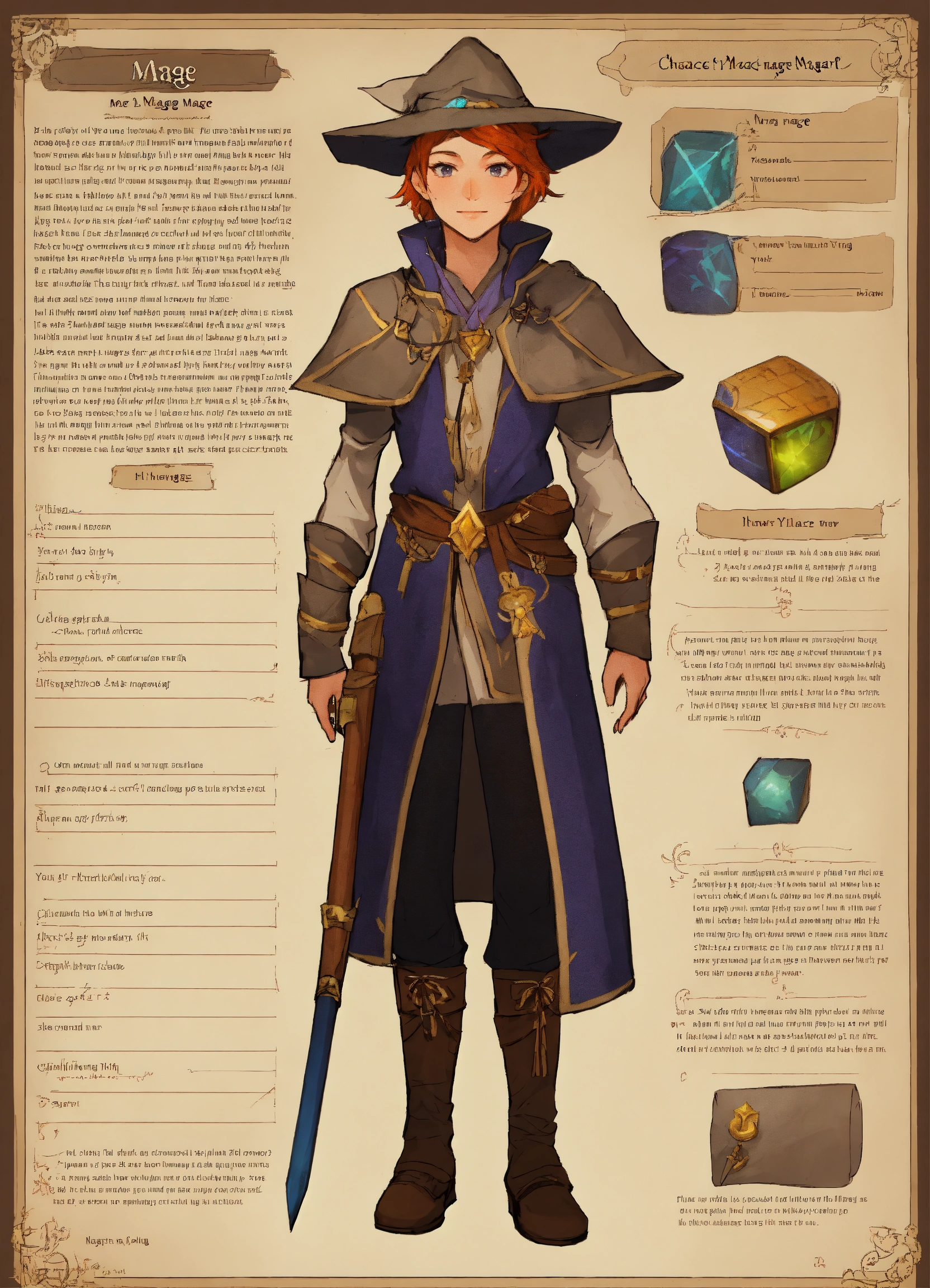 Lexica - Young mage, character sheet, character design,