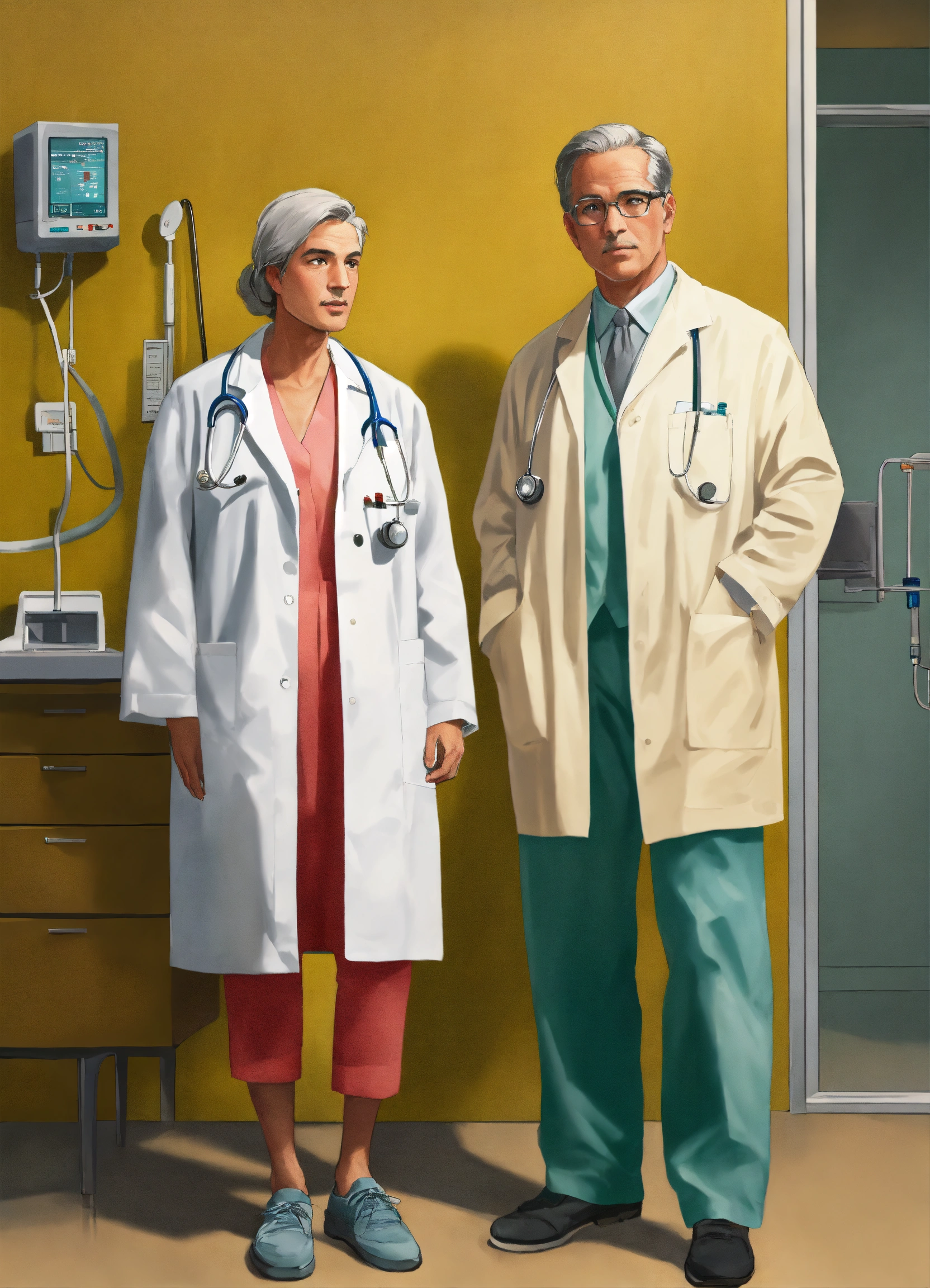 Lexica - A couple of doctors in hospital attire, in the style of ...