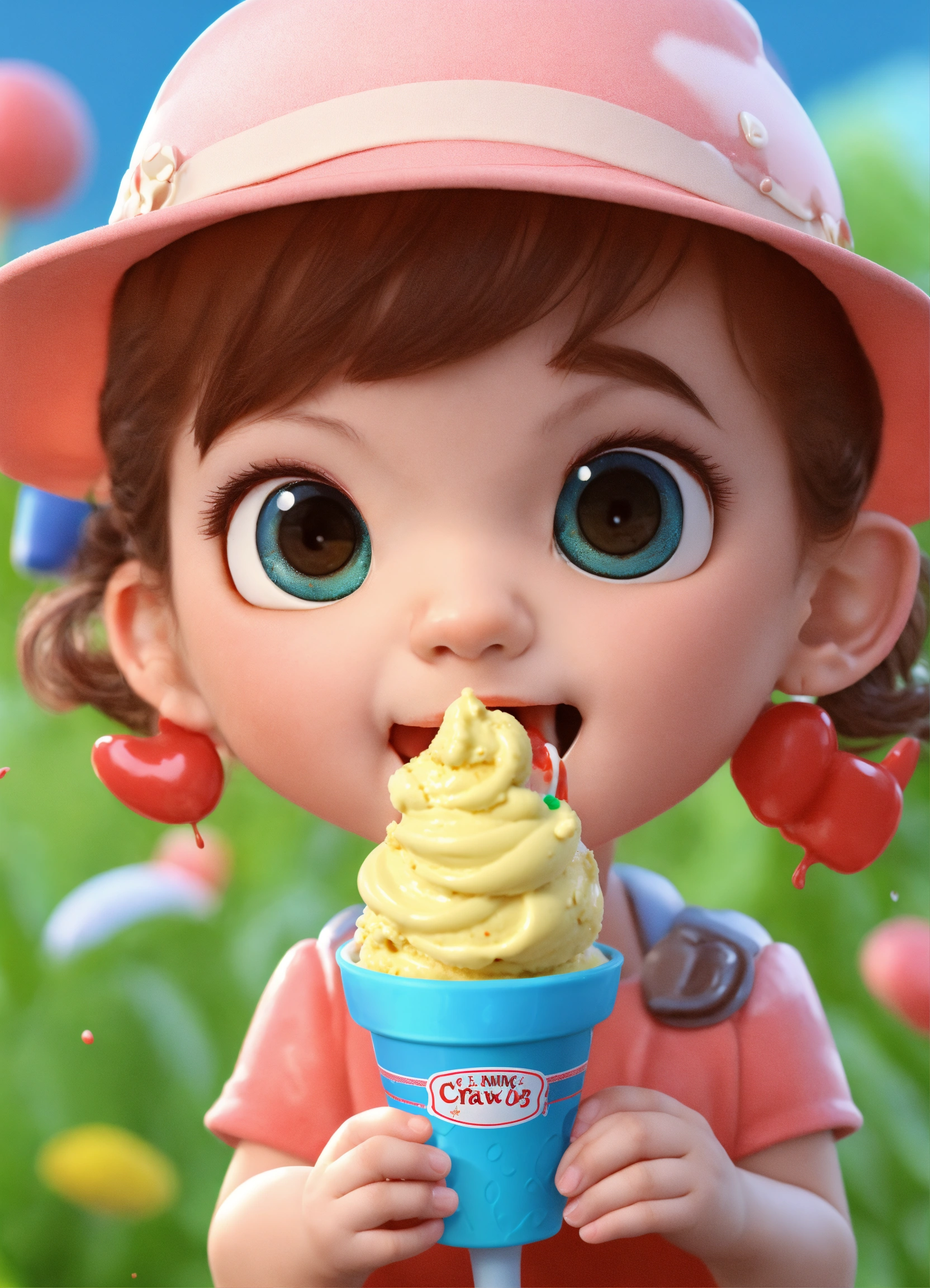 Lexica - A cute 3D craw character eating ice-cream, charming, adorable ...