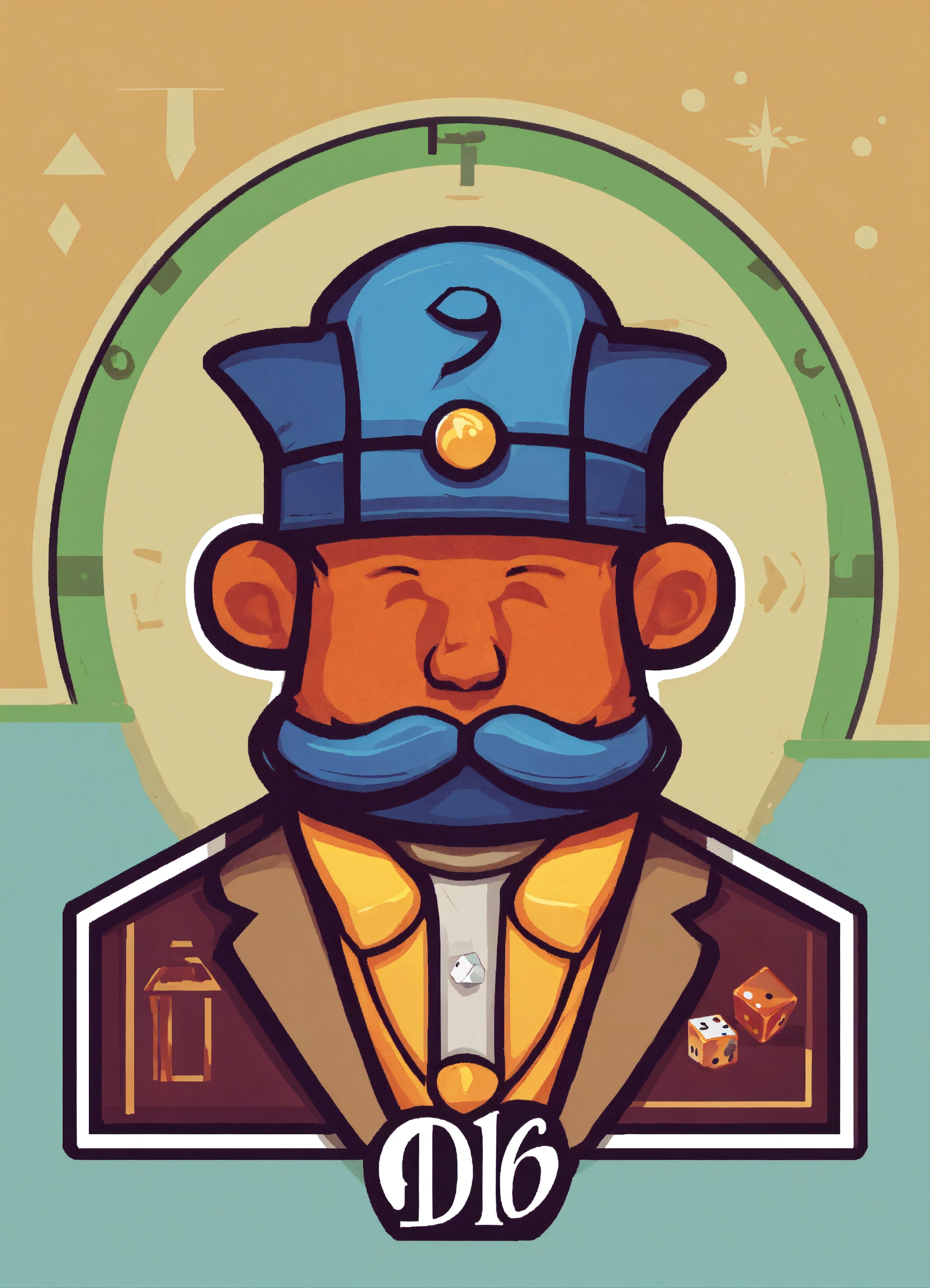 Lexica - A logo for boardgame with line guy with a head in form of d6 ...