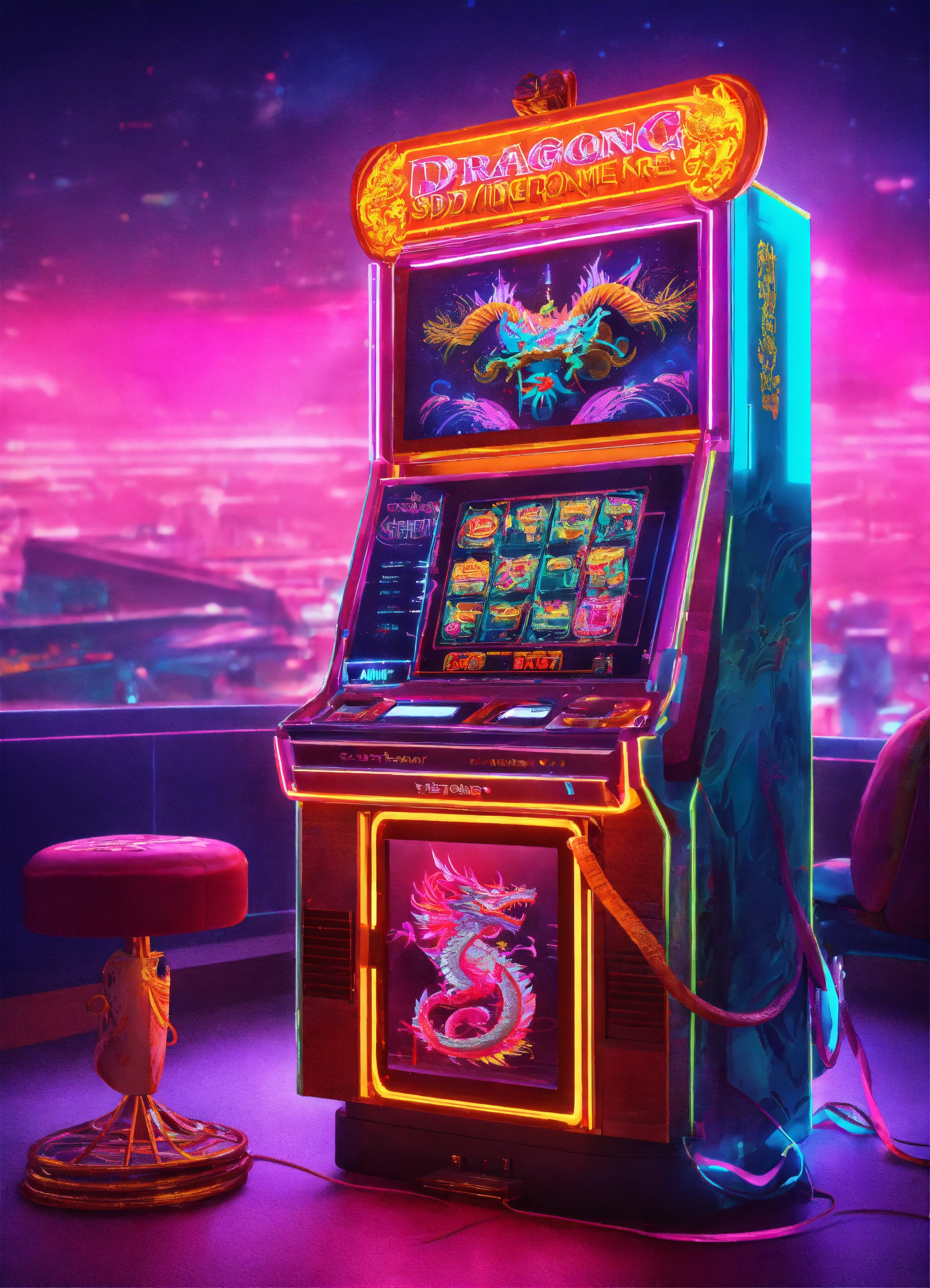Lexica - 3D dragon dance slot machine neon-filled with lavender ...