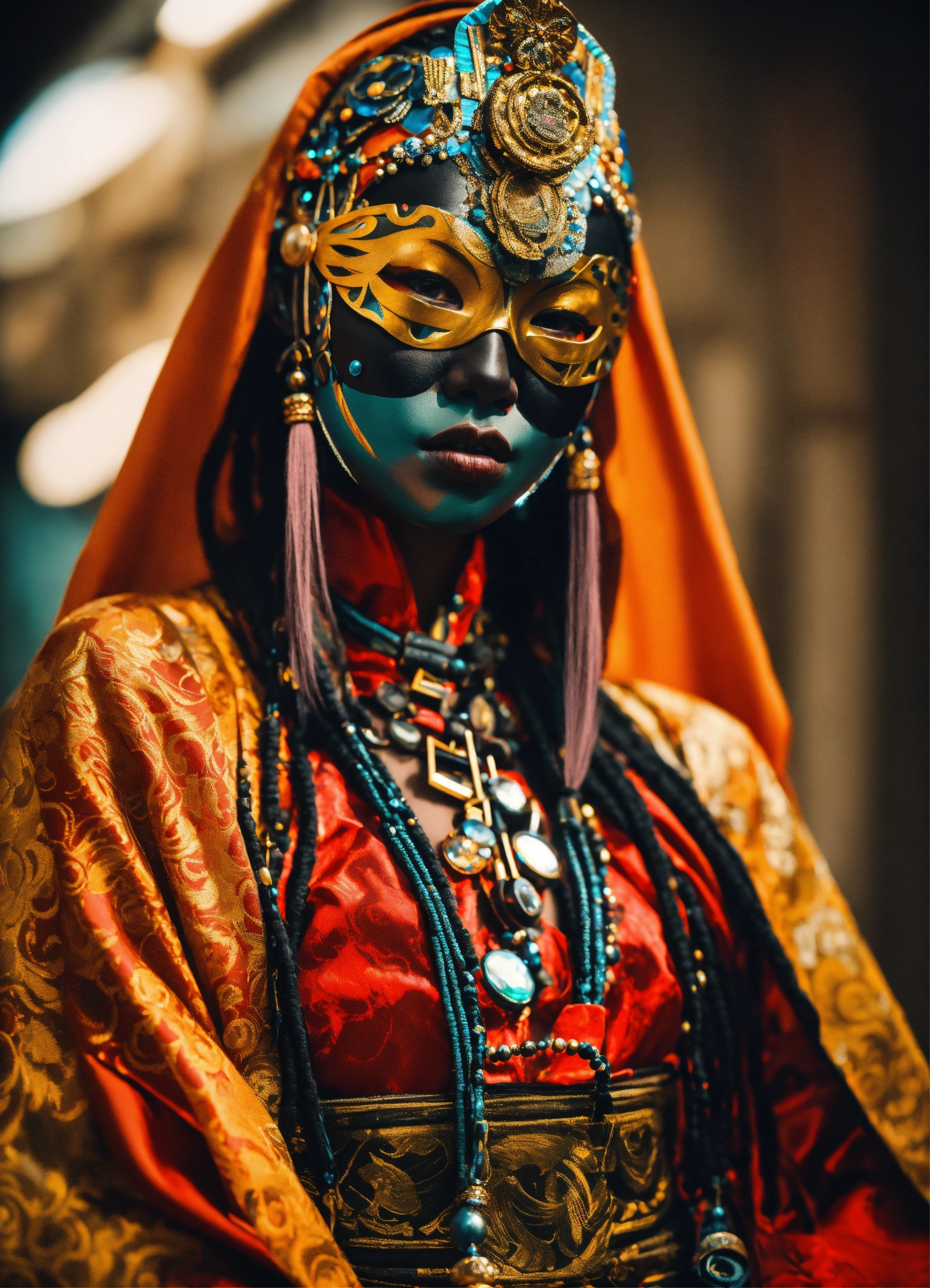 Lexica - Jeweled mask, solarpunk travaler, futuristic mongolian nomad ...