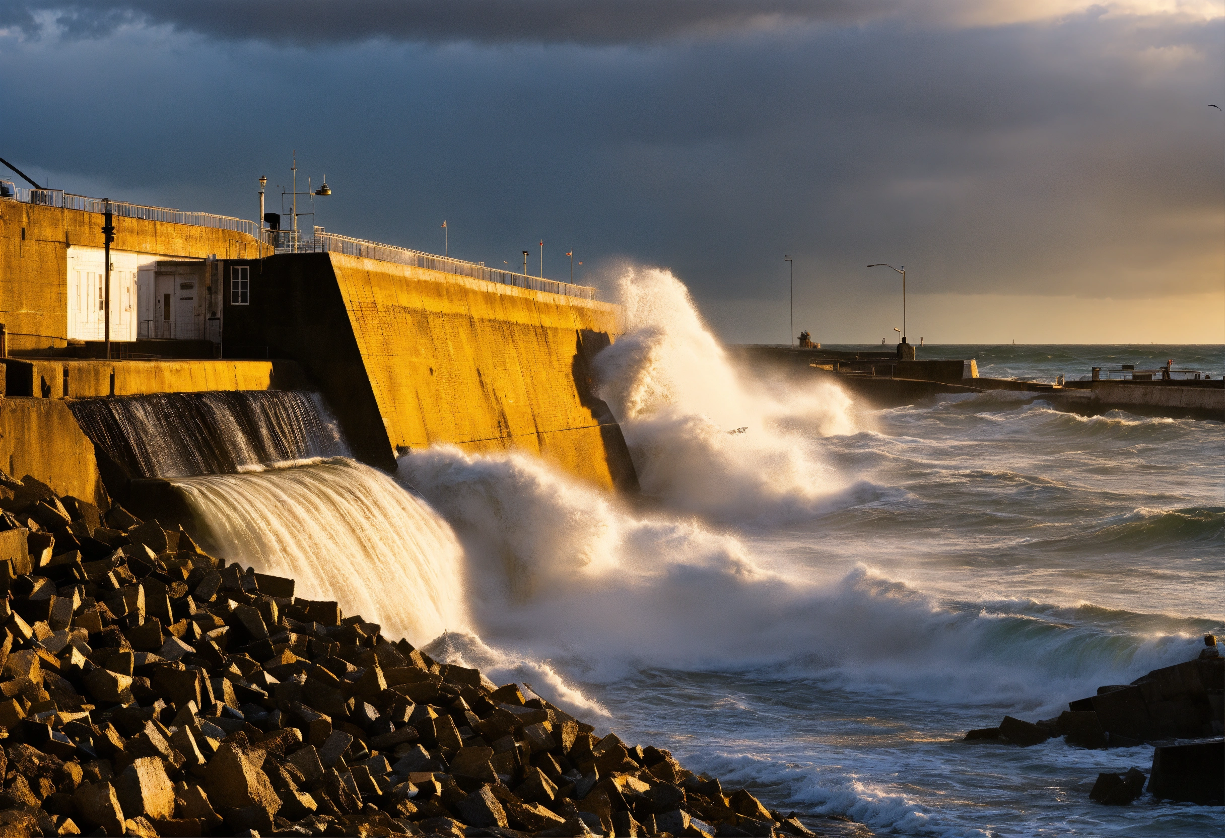 Lexica - A rough sea breaching harbour defences