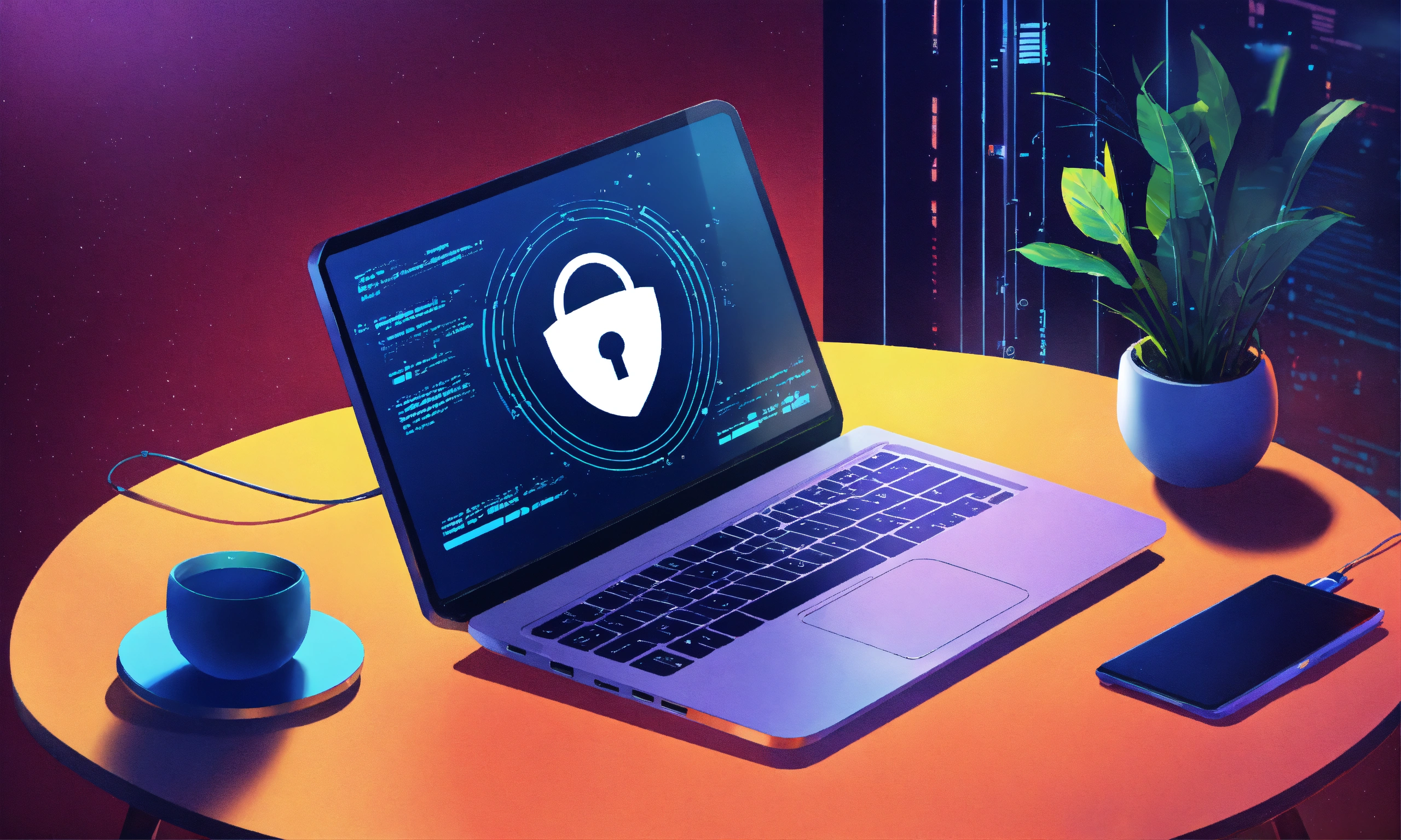 Lexica - Cyber security laptop on desk illustration