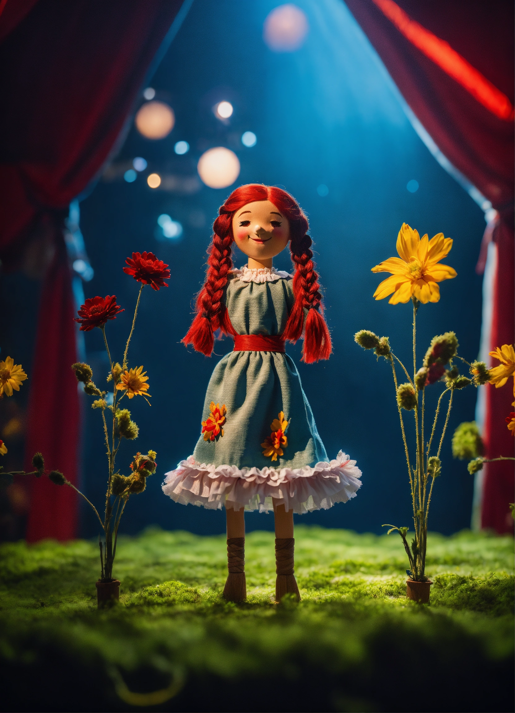 Lexica - One wooden puppets, a red-haired girl with braids, happy ...