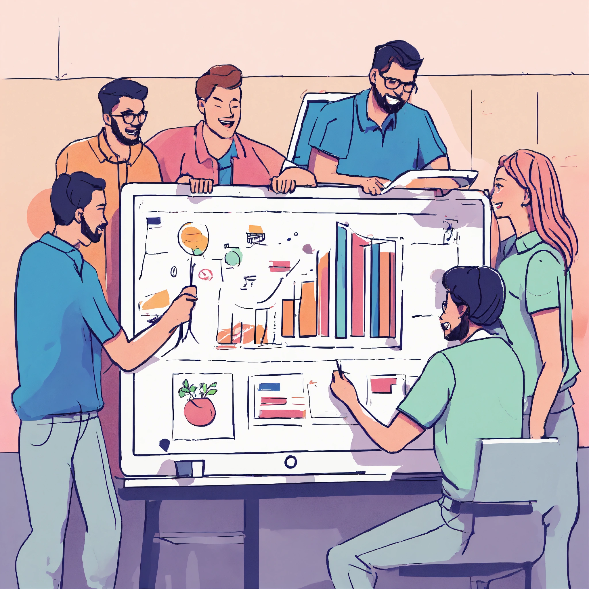 Lexica - Very simple drawing of a cheerful team working together behind ...