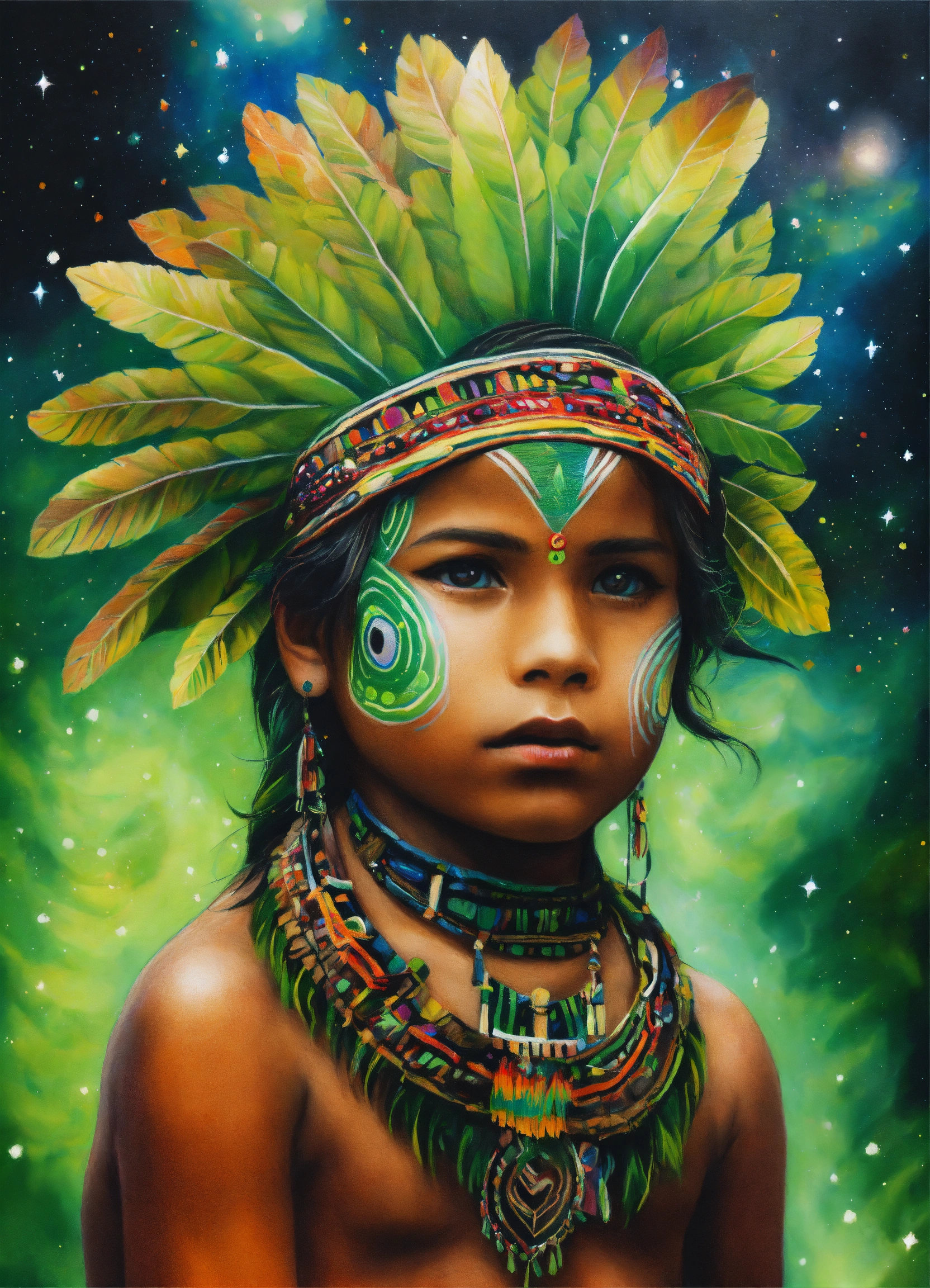 Lexica - Colored pencil drawing of a indigenous child. green tribal ...