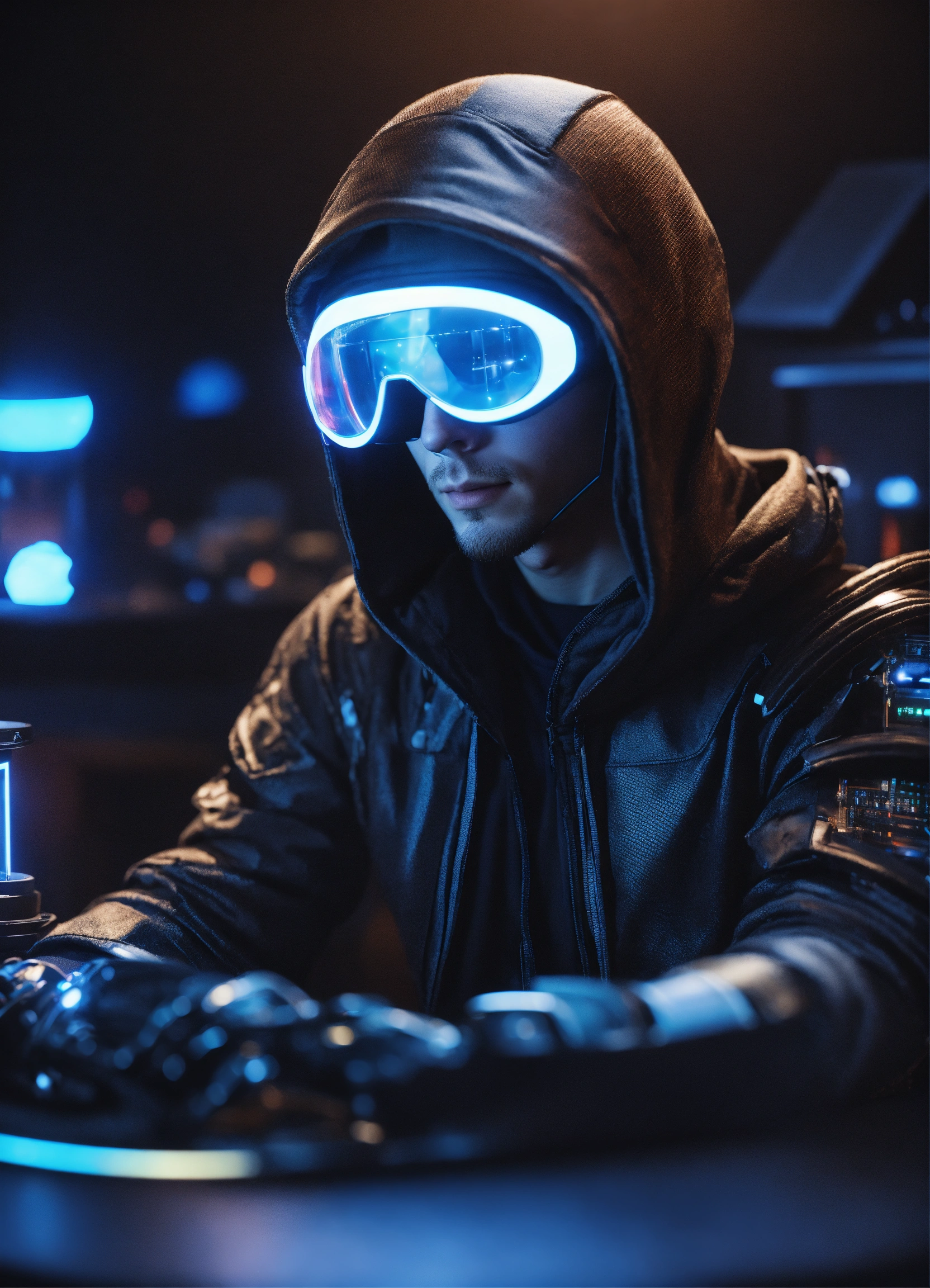 Lexica - Nerdy 25 year old male cyborg hacker wearing futuristic ...