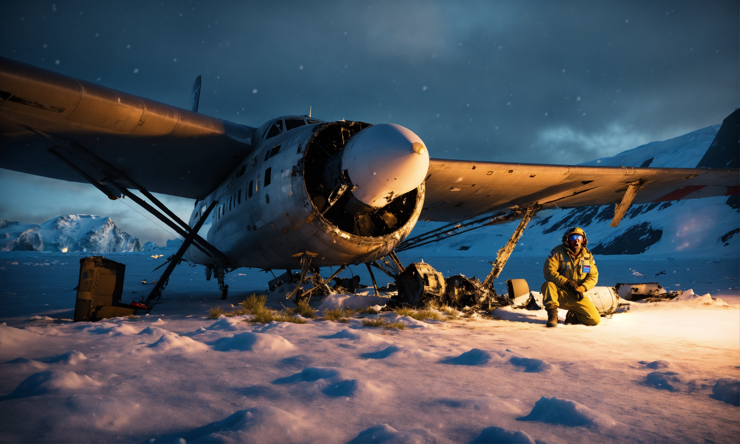 Lexica - Scary zombie-pilot sitting near crashed plane in Antarctica ...