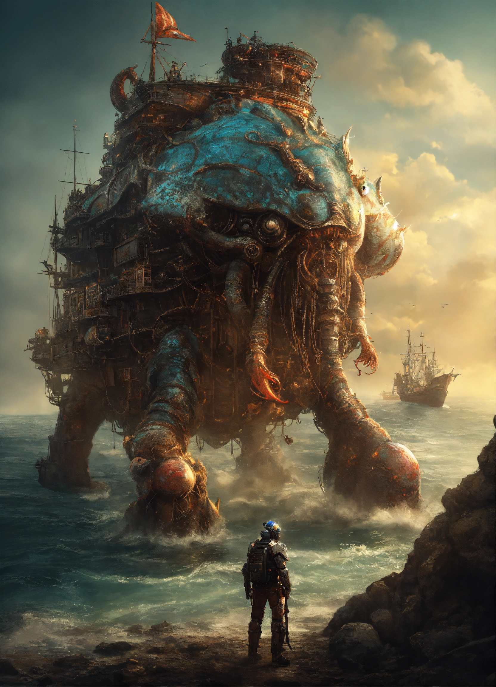 Lexica - An artwork of an enormous cyborg creature, in the style of ...