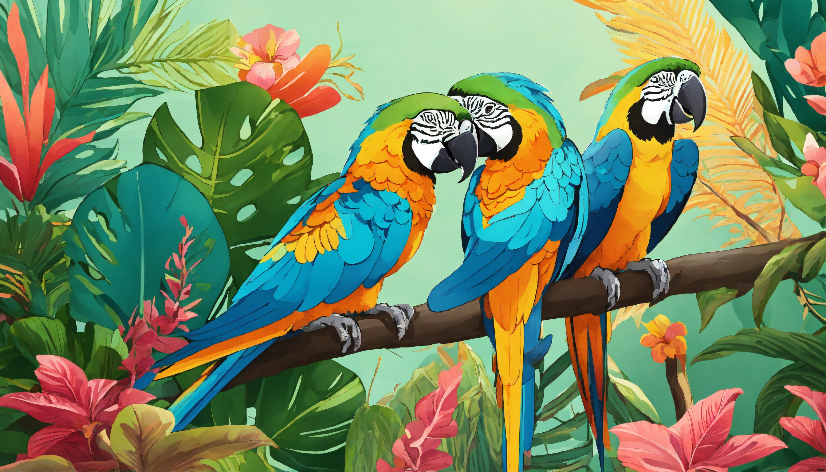 Lexica - Opal stone color tropical forest with parrots illustration art ...