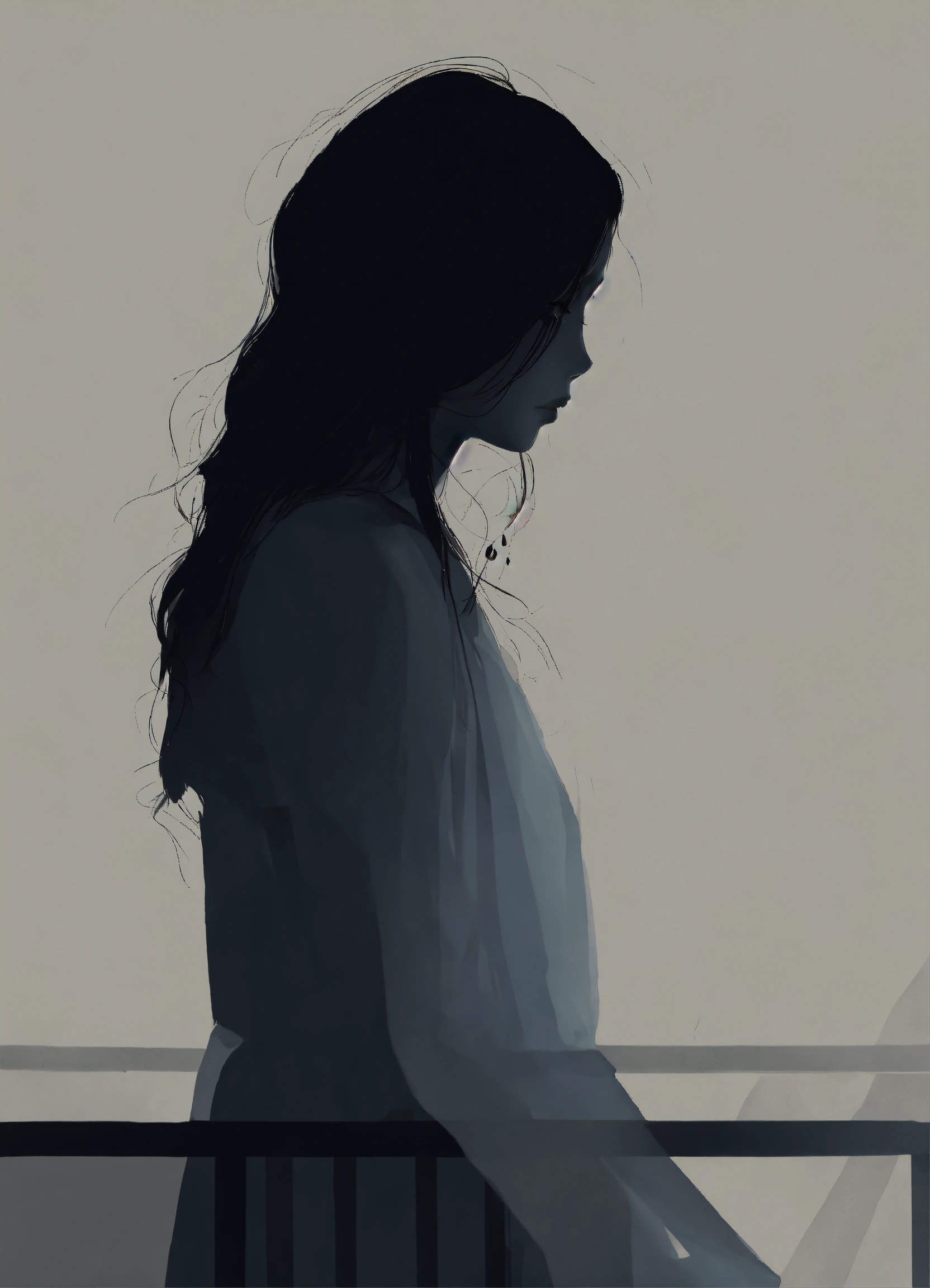 Lexica - Illustration, woman, guilty, lonely, shadow, grey