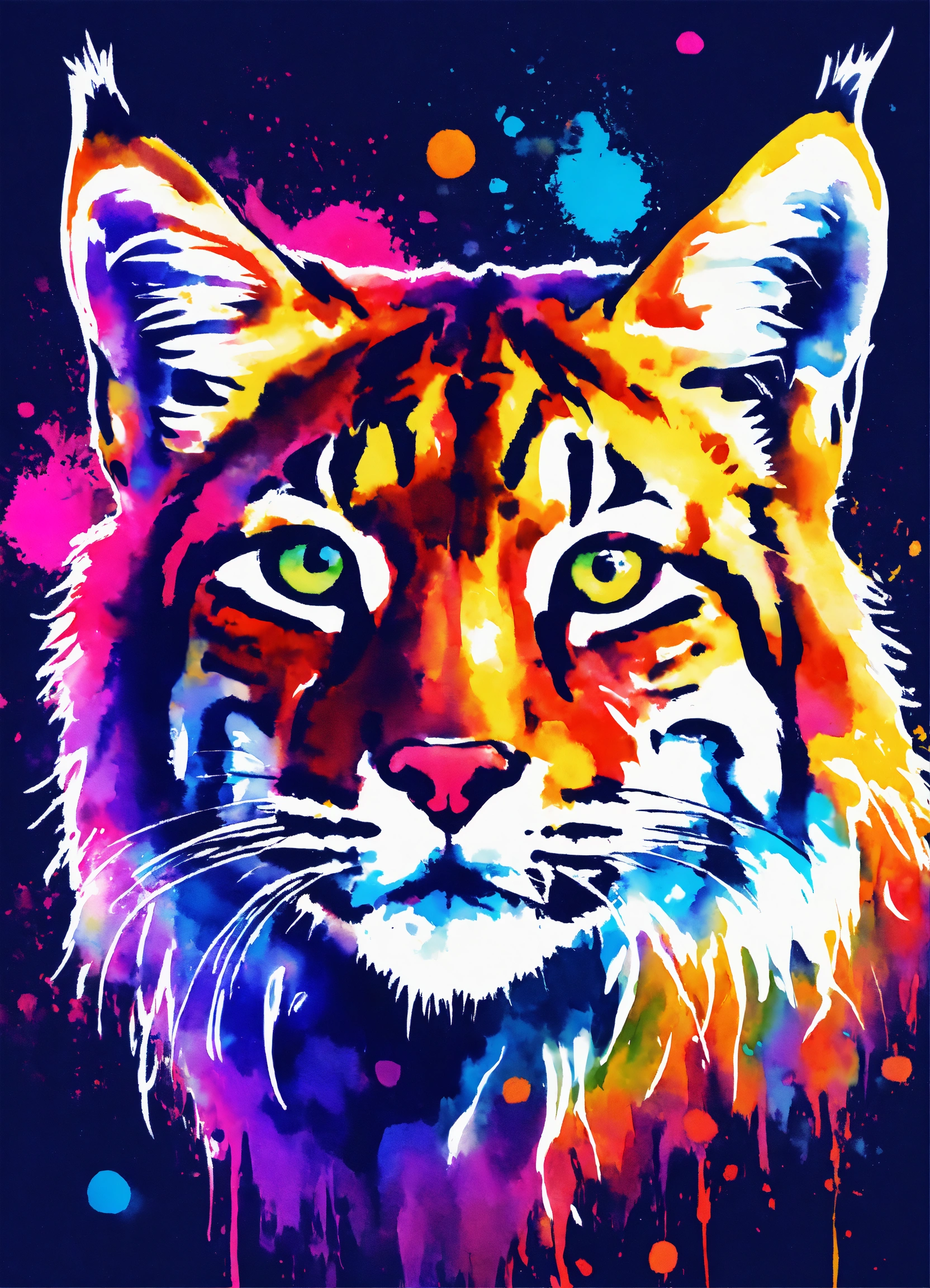 Lexica - A neon watercolor lynx watercolor effect and neon splashes ...