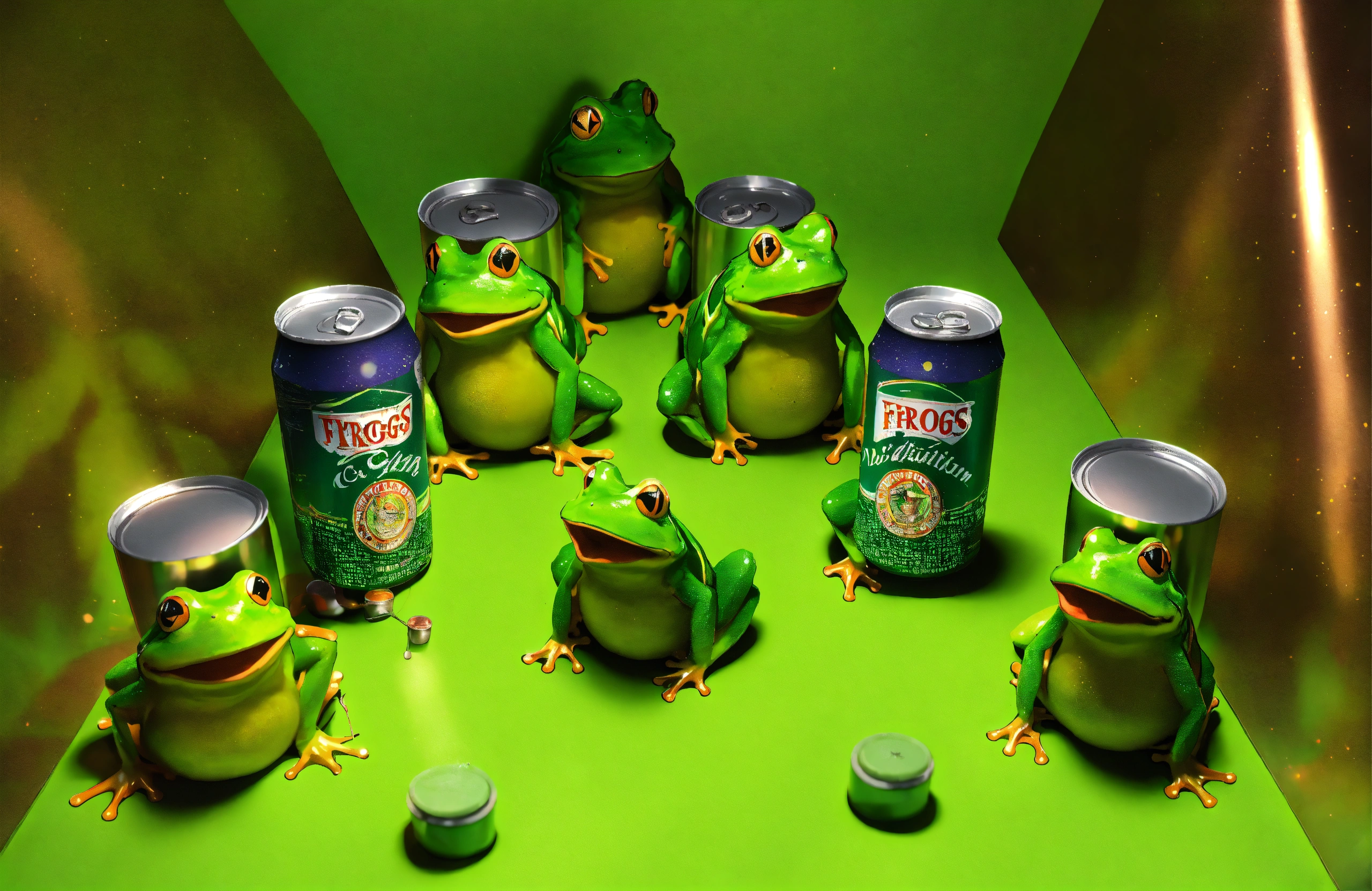 Lexica - Beer can, (2 frogs), studio ilumination, 8k, cinematic