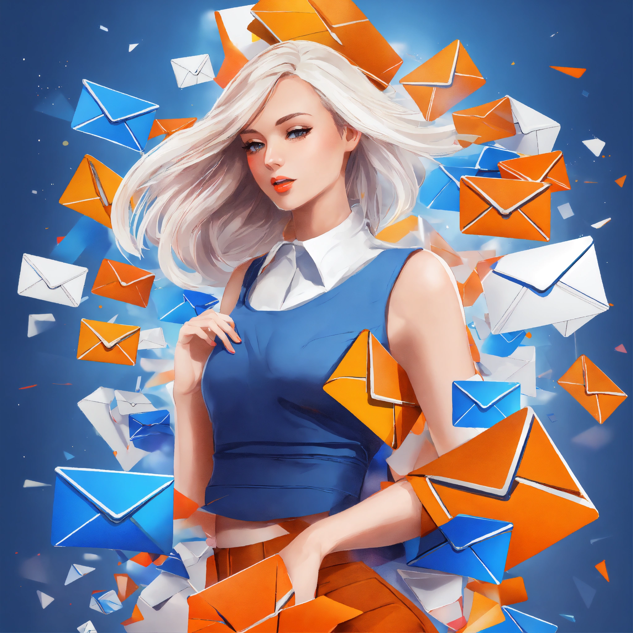 Lexica - Email marketing girl. Main colors blue, white, additional colors colorfull orange ...