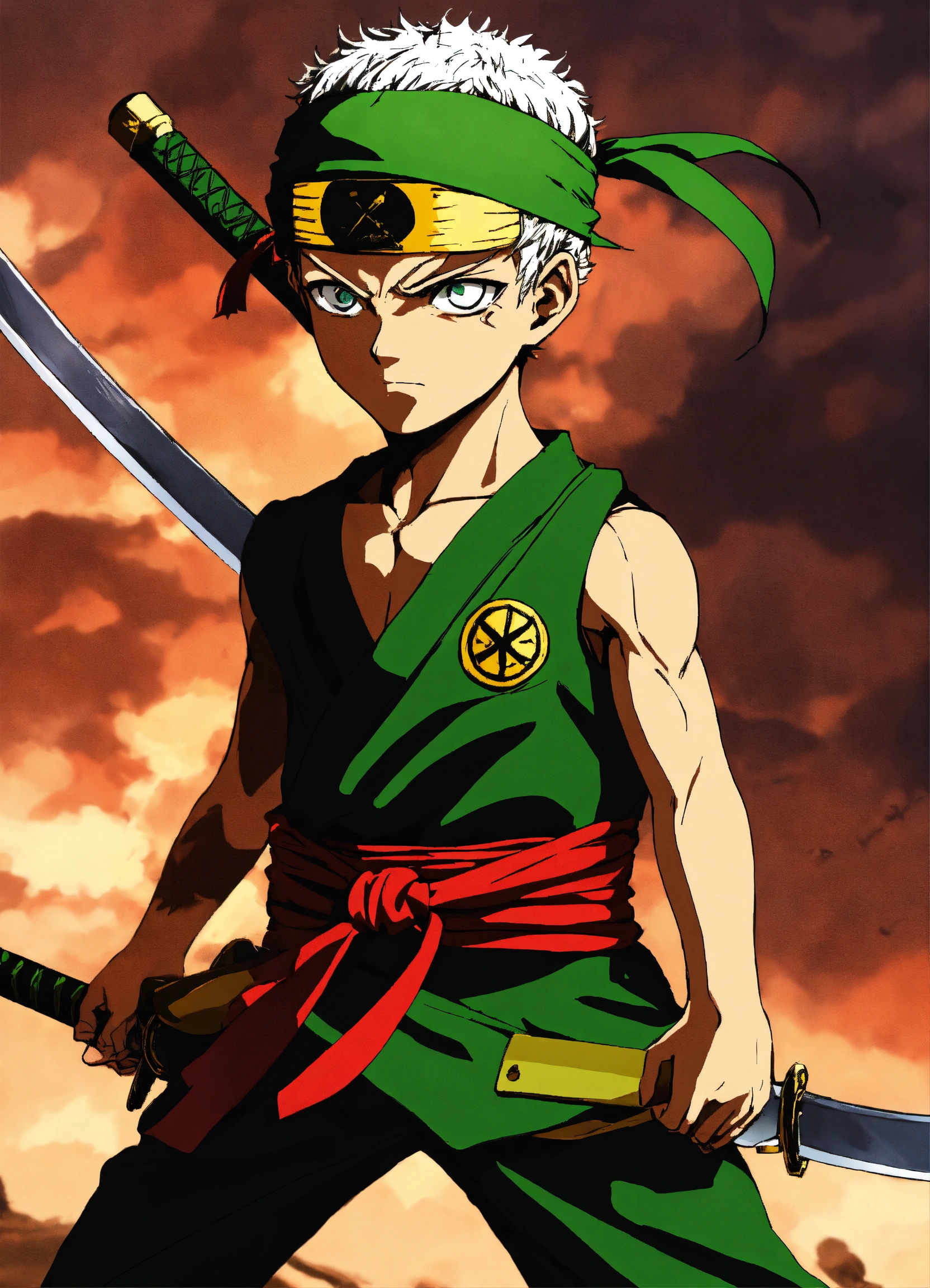 Lexica - Image of roronoa zoro child with his bandana and two swords