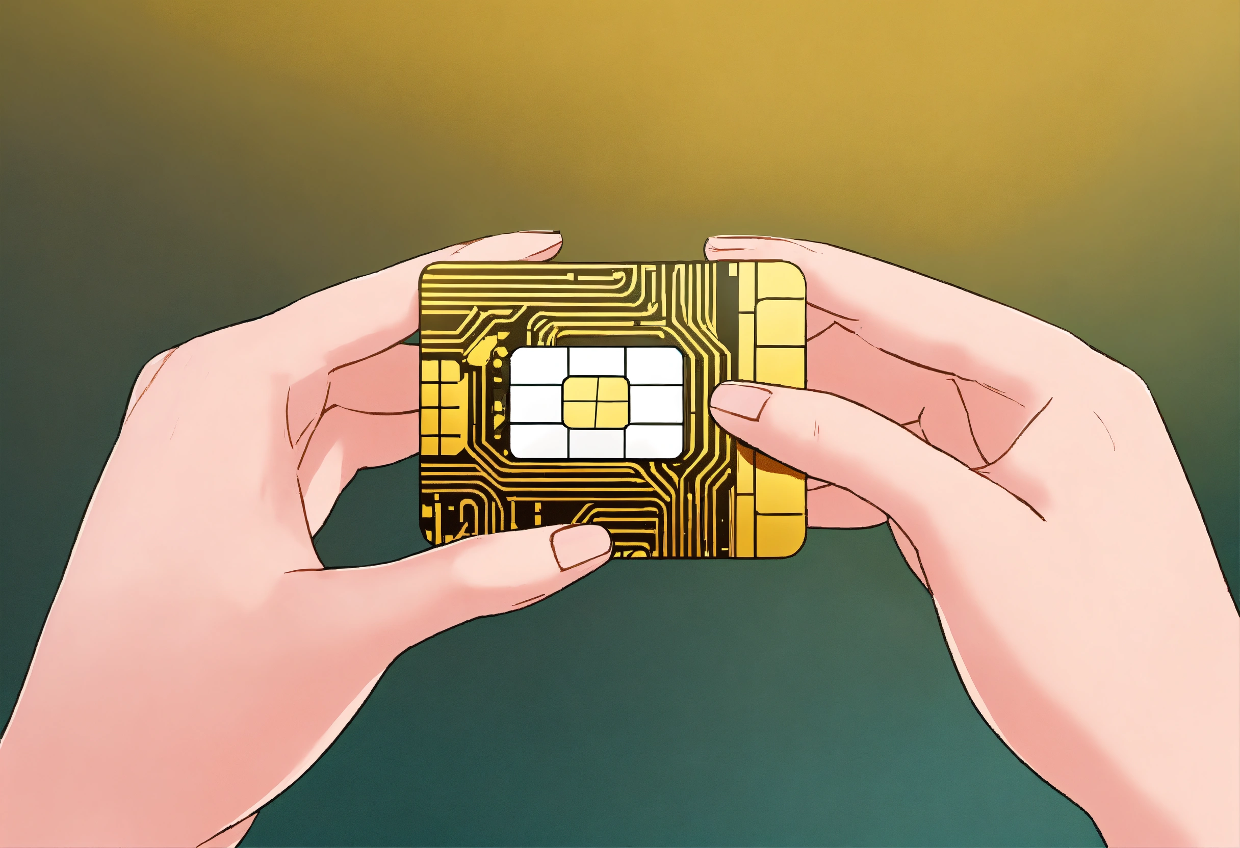 Lexica - Two hands holding micro sim card, 2d, illustration