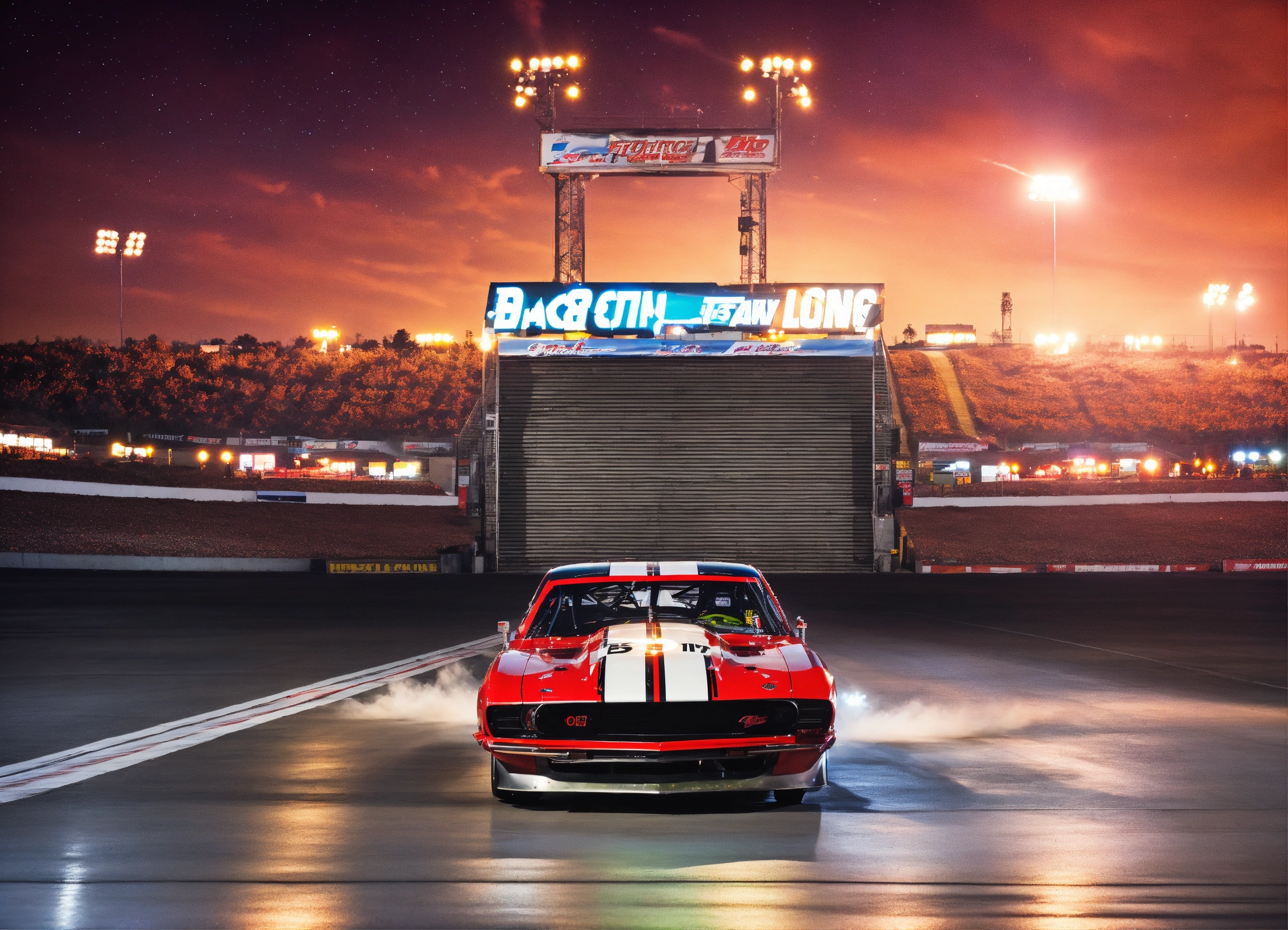 Lexica - Drag race car, dragstrip with start lights, race tower in the ...