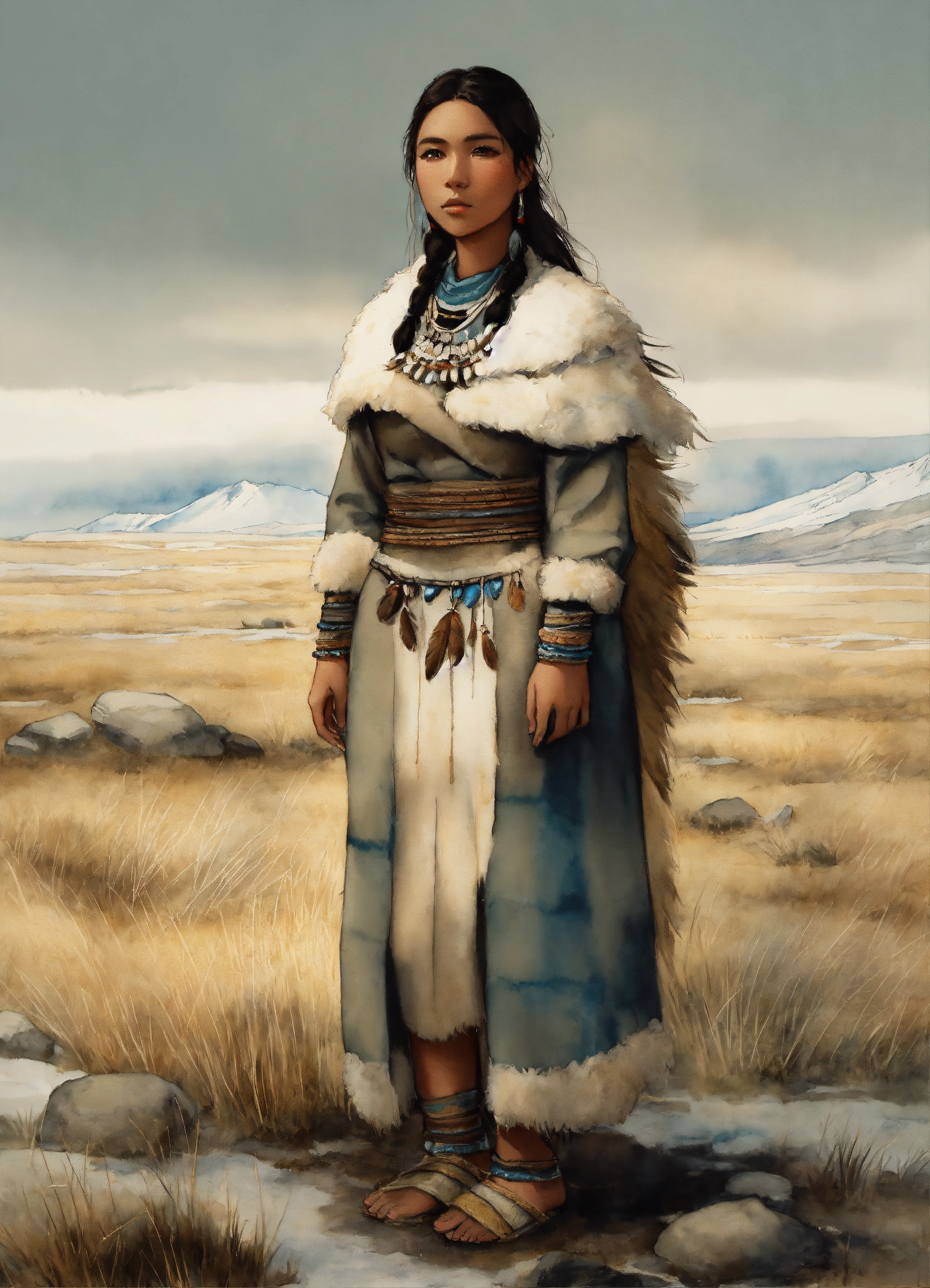 Lexica - Full body Illustration of an inuit woman, young, 18 years old ...