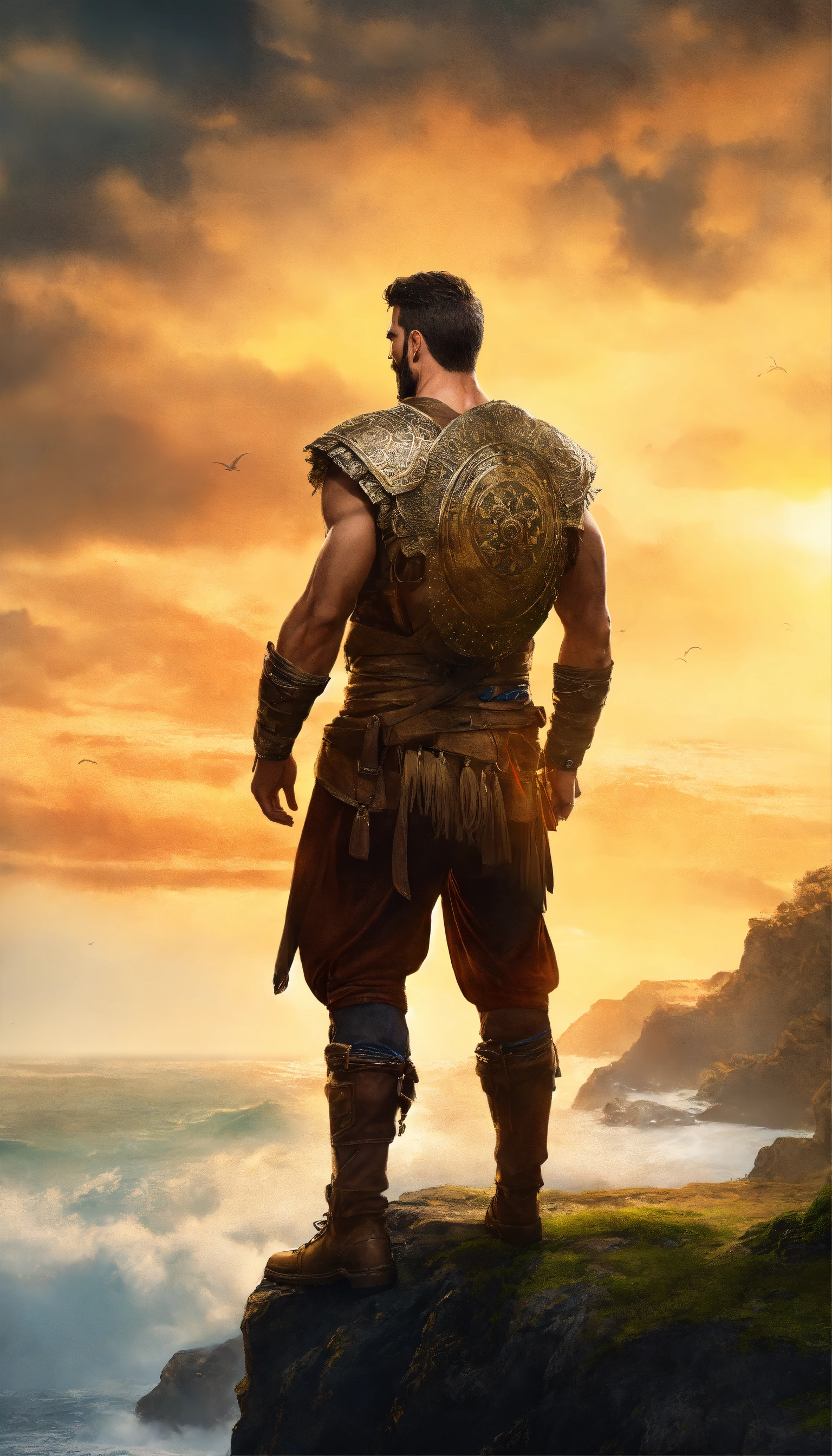 Lexica - Design a compelling image, rugged and strong man from behind ...