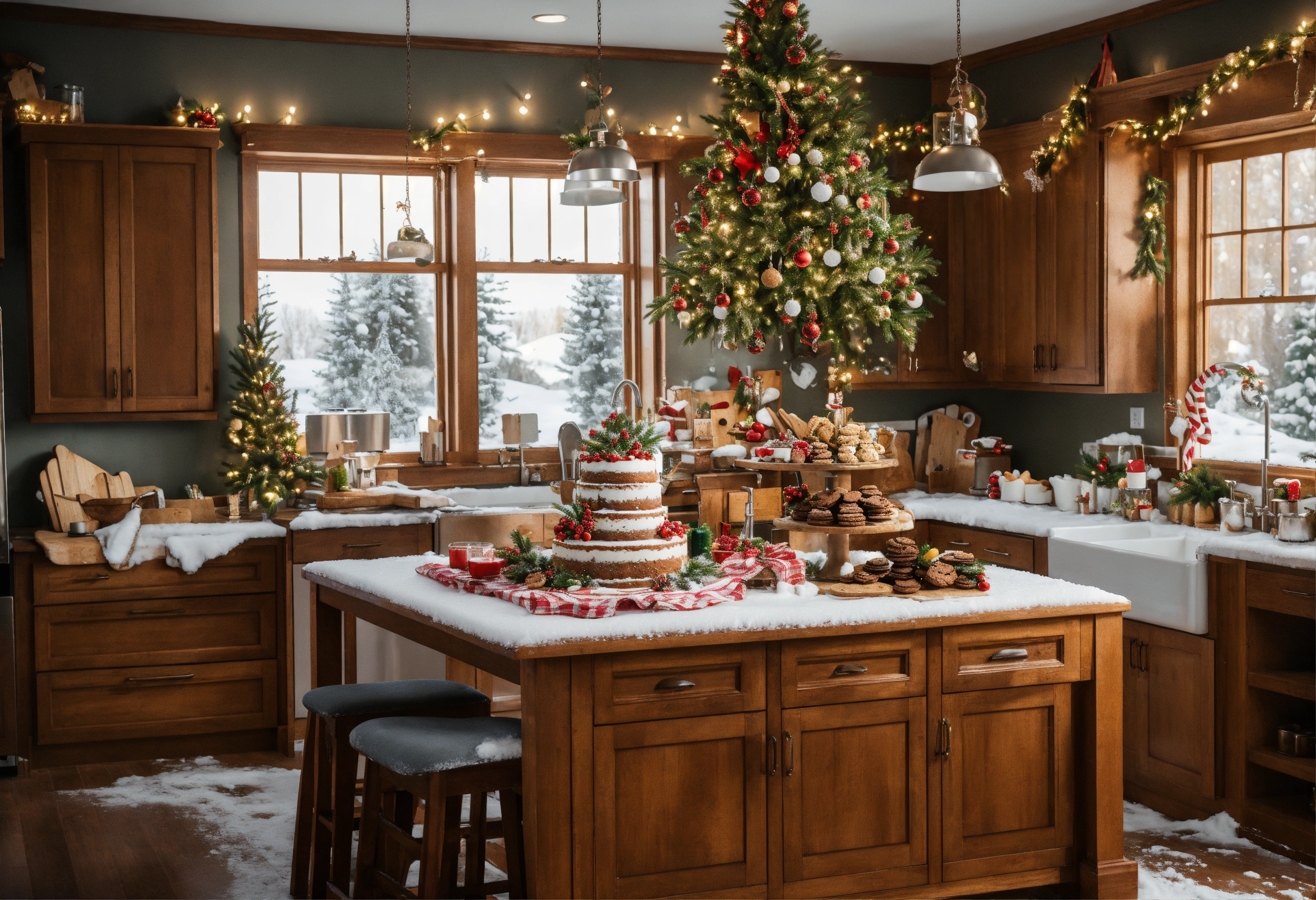 Lexica - Beautiful Christmas kitchen facing facing forward. Messy ...