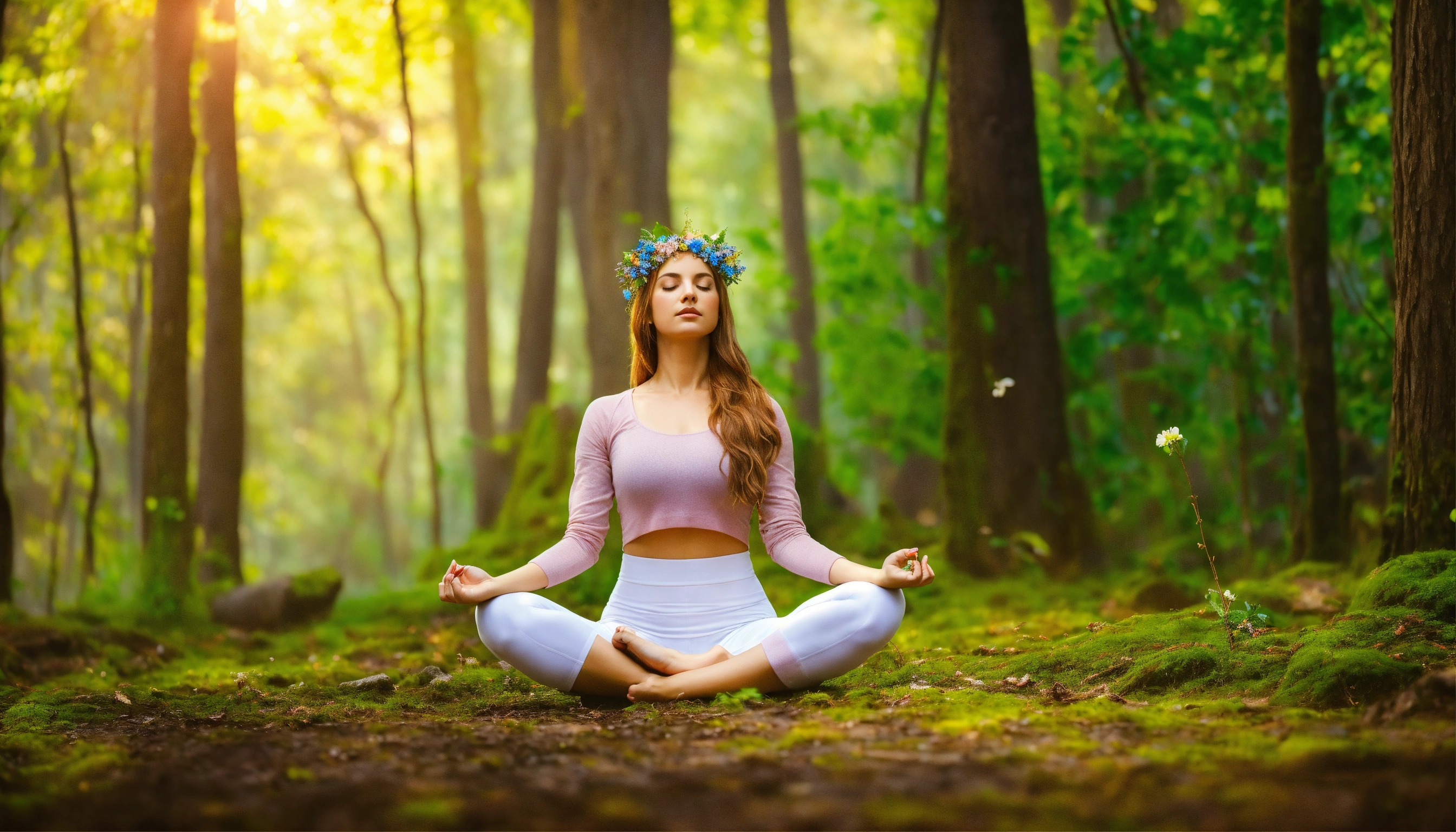 Lexica - Maiden doing yoga in a magic forest, poses, perfect face