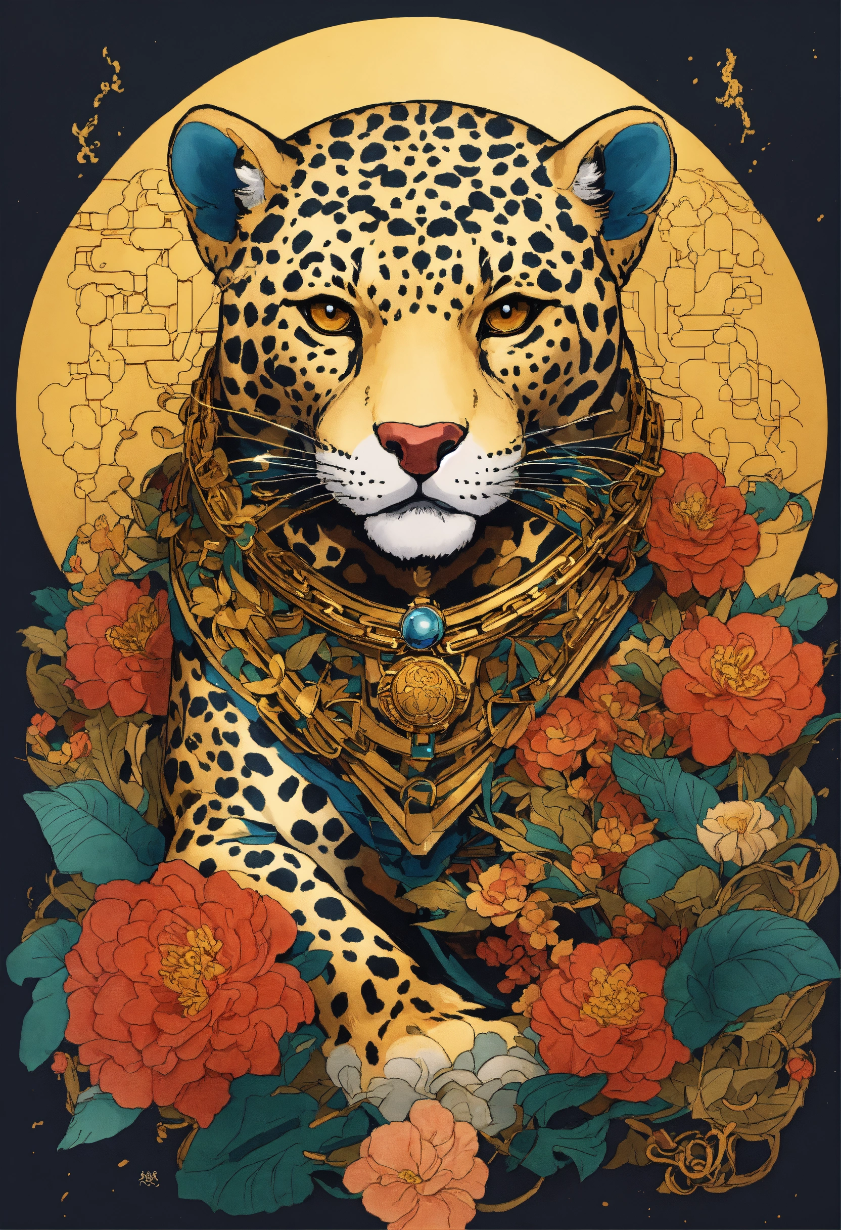 Lexica - There is a jaguar with a gold chain around its , jaguar design ...