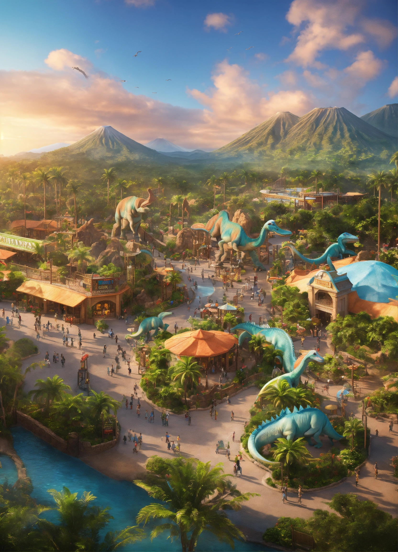 Lexica - Aerial view of Dinosaur Kingdom theme park main street. ultra ...