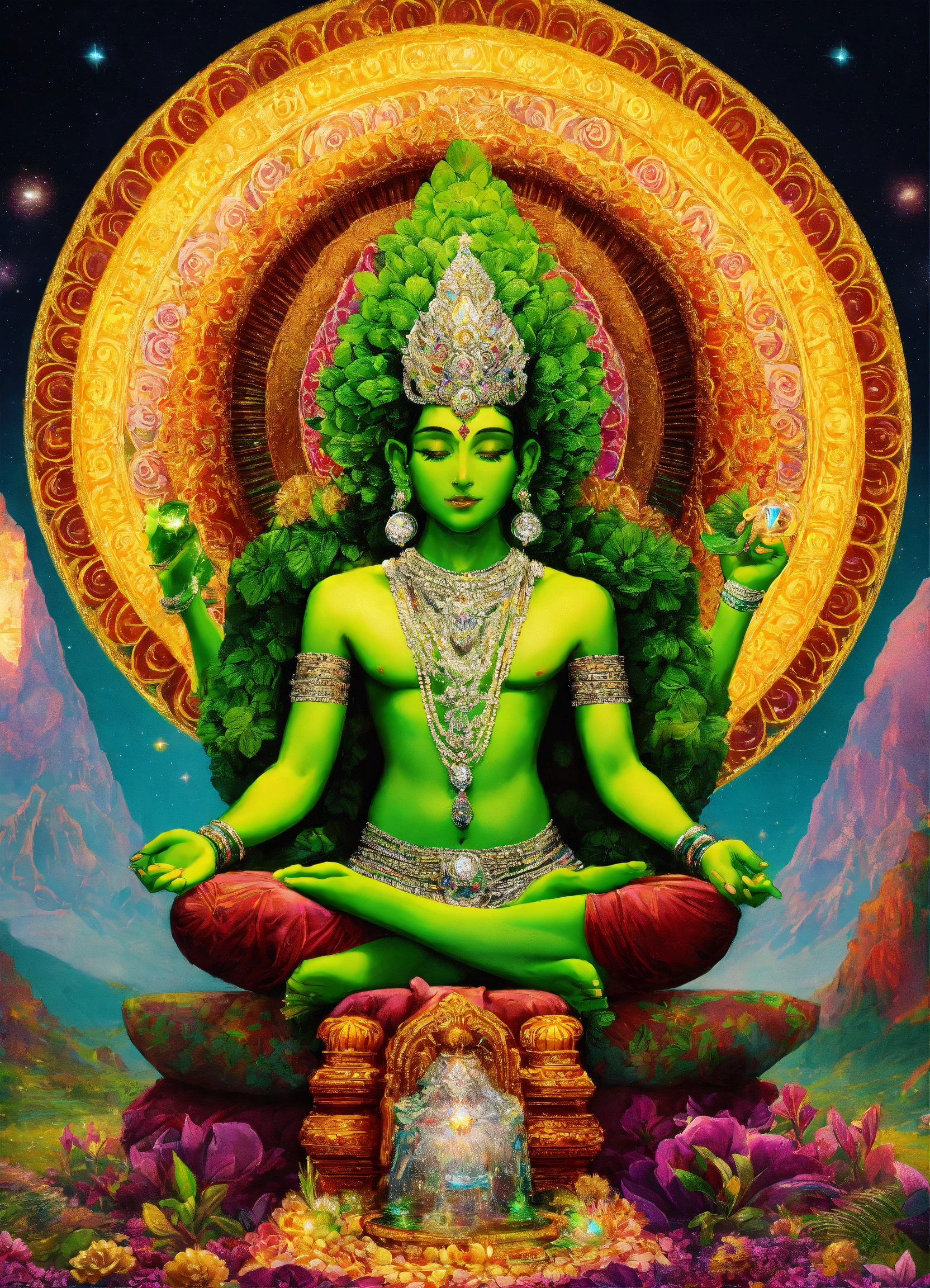 Lexica - Brahma made of diamonds and flashing green DMT throne