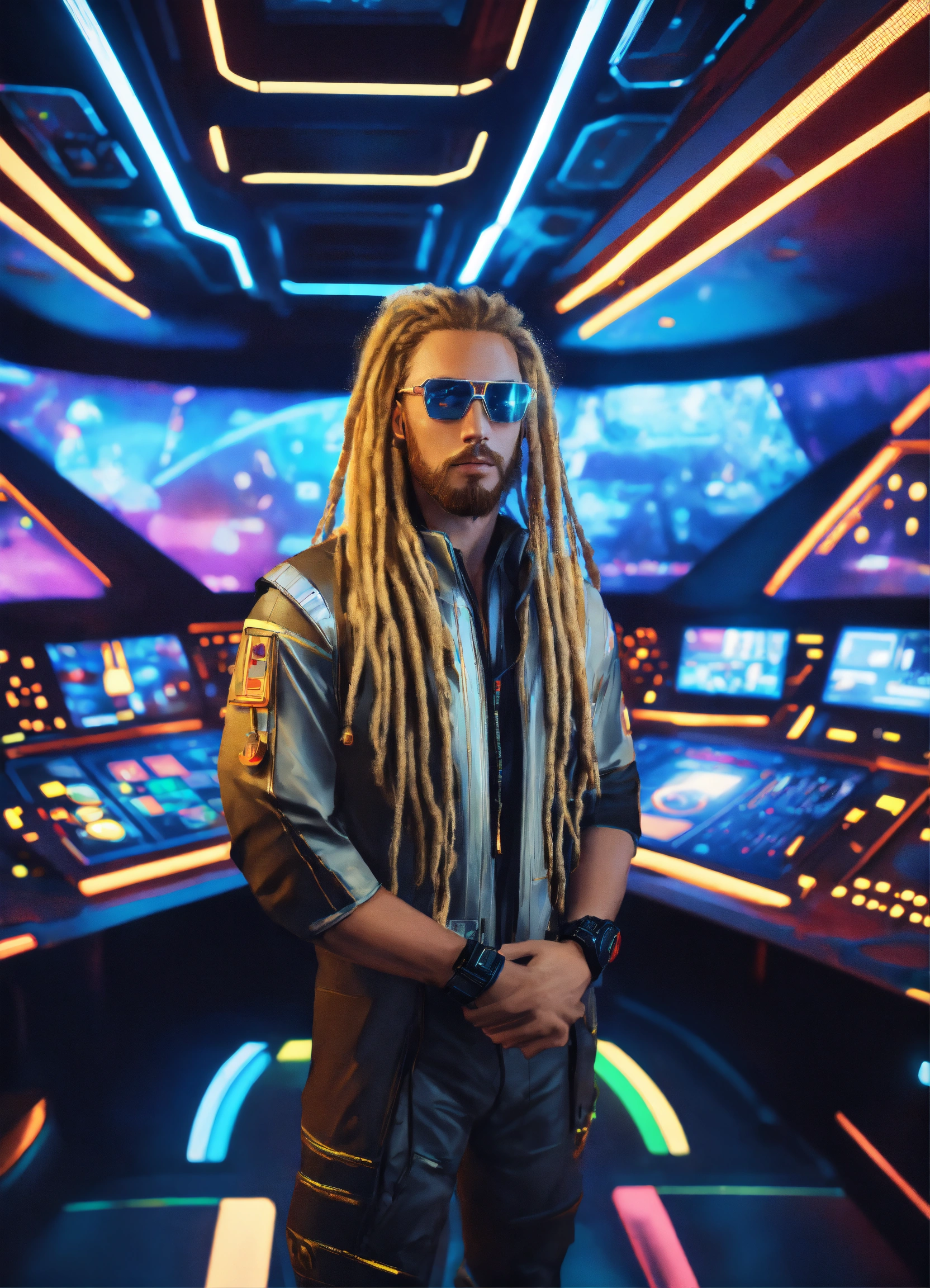 Lexica - Caucasian male with long blonde dreadlocks wearing futuristic ...