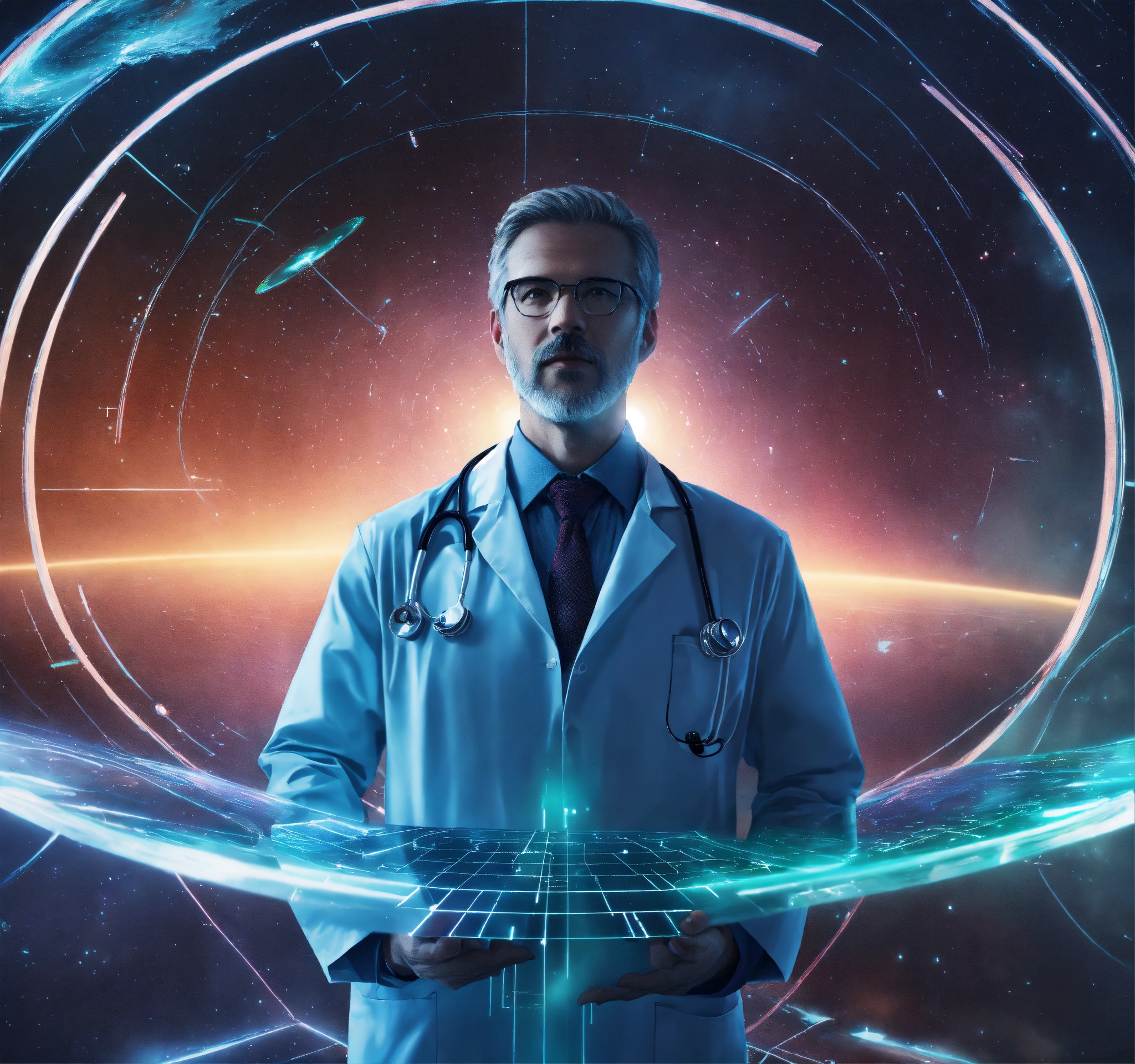 Lexica - A doctor floating at the center of health universe, data ...