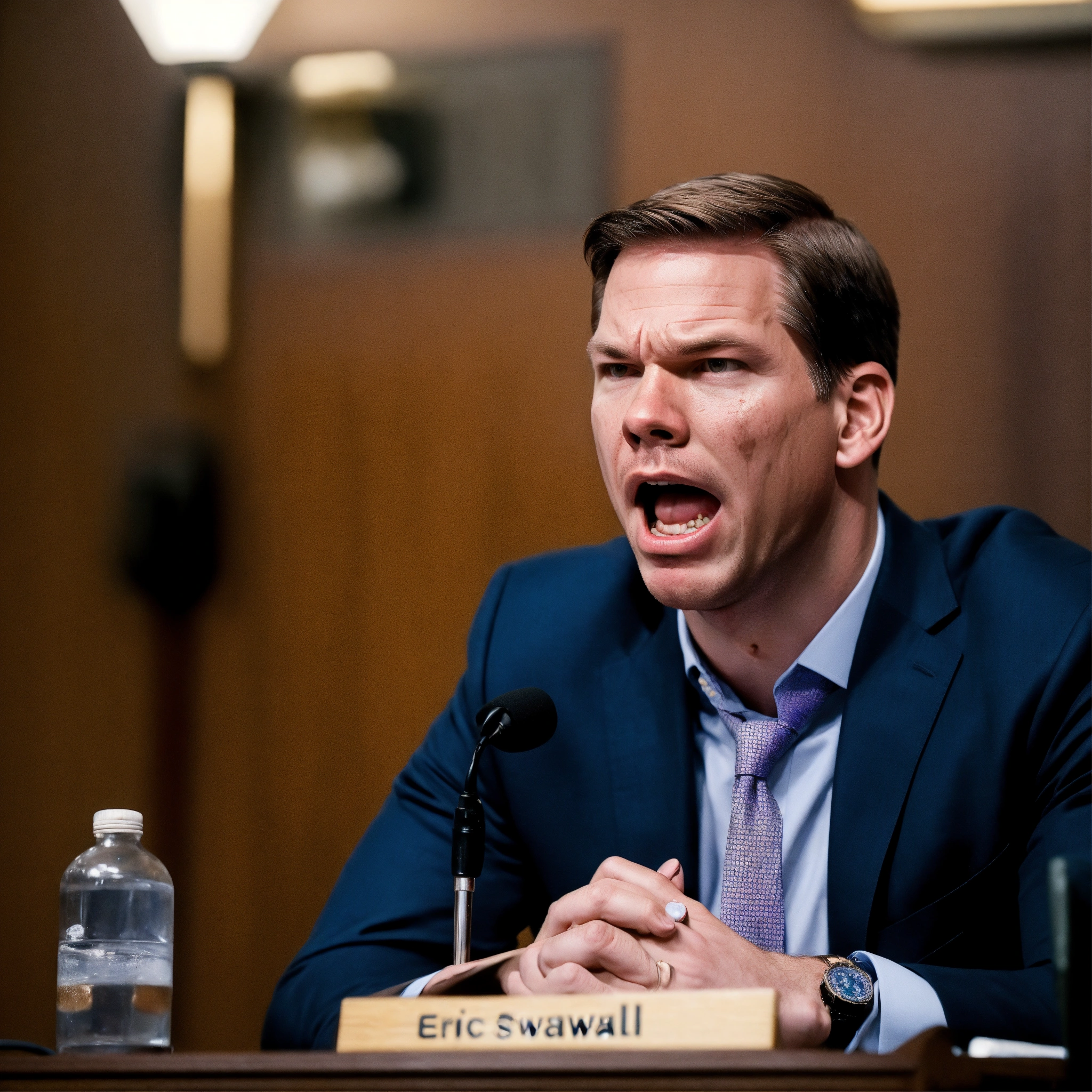 Lexica - ERIC SWALWELL, MAD, ANGRY, HEAVY ACNE ON FACE, YELLING