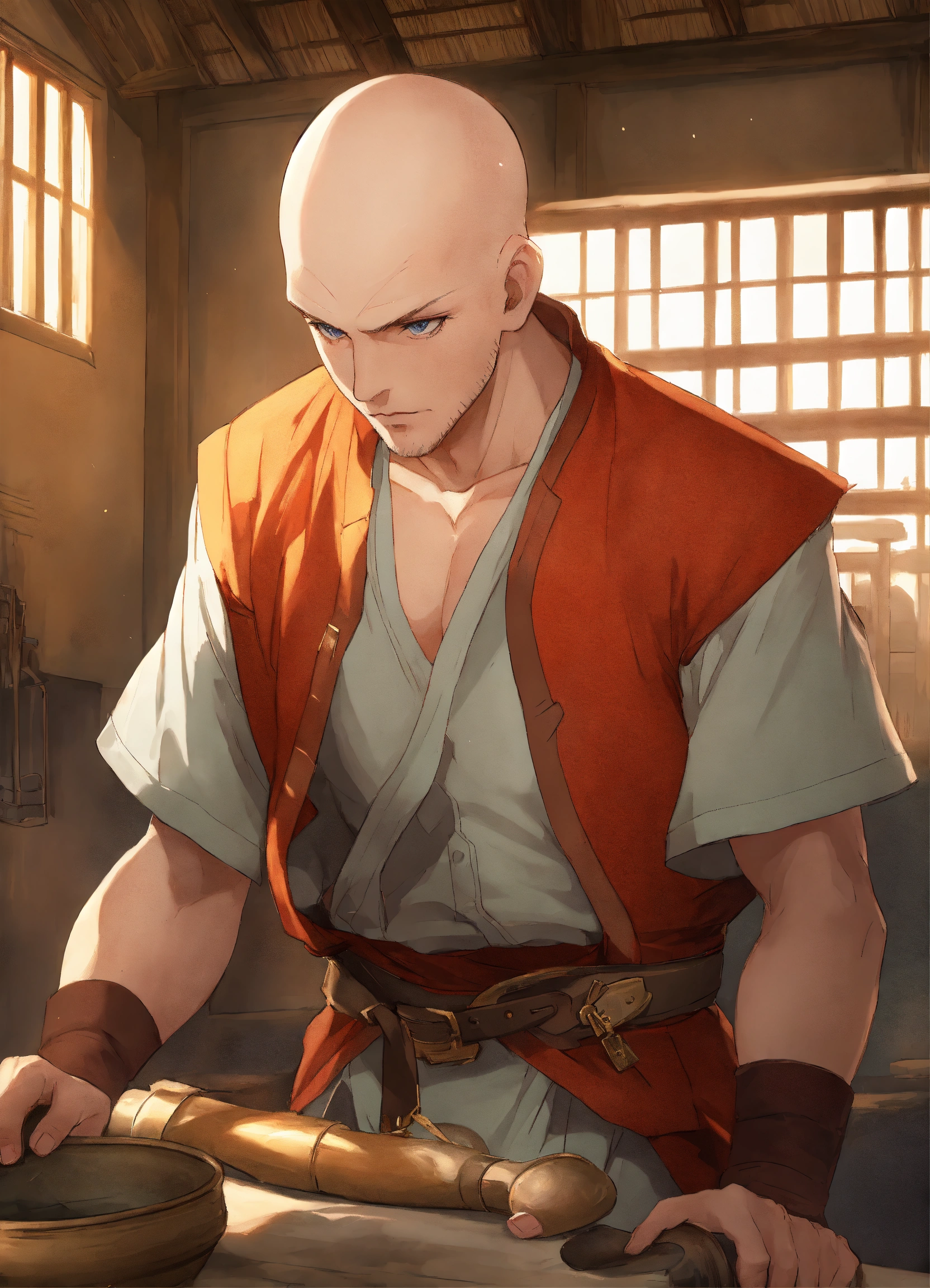 Lexica - Anime artwork of white bald men in a penal colony, in detailed ...