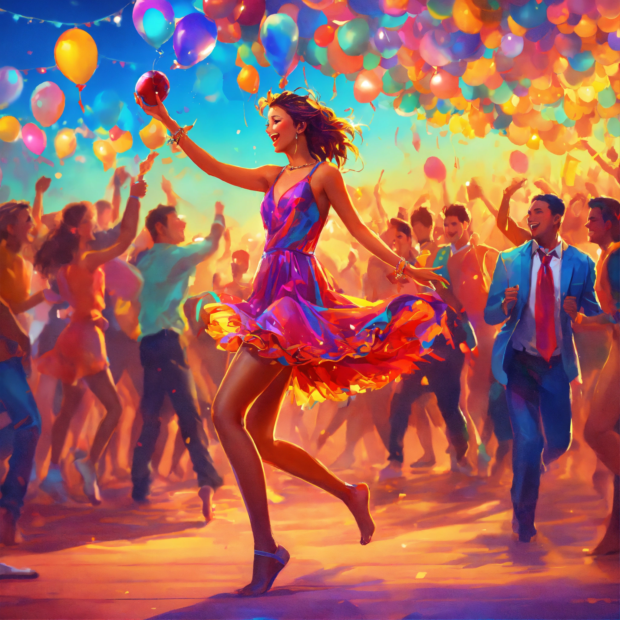 Lexica - Colorful art of crazy homecoming dance 8k wallpaper, barefoot
