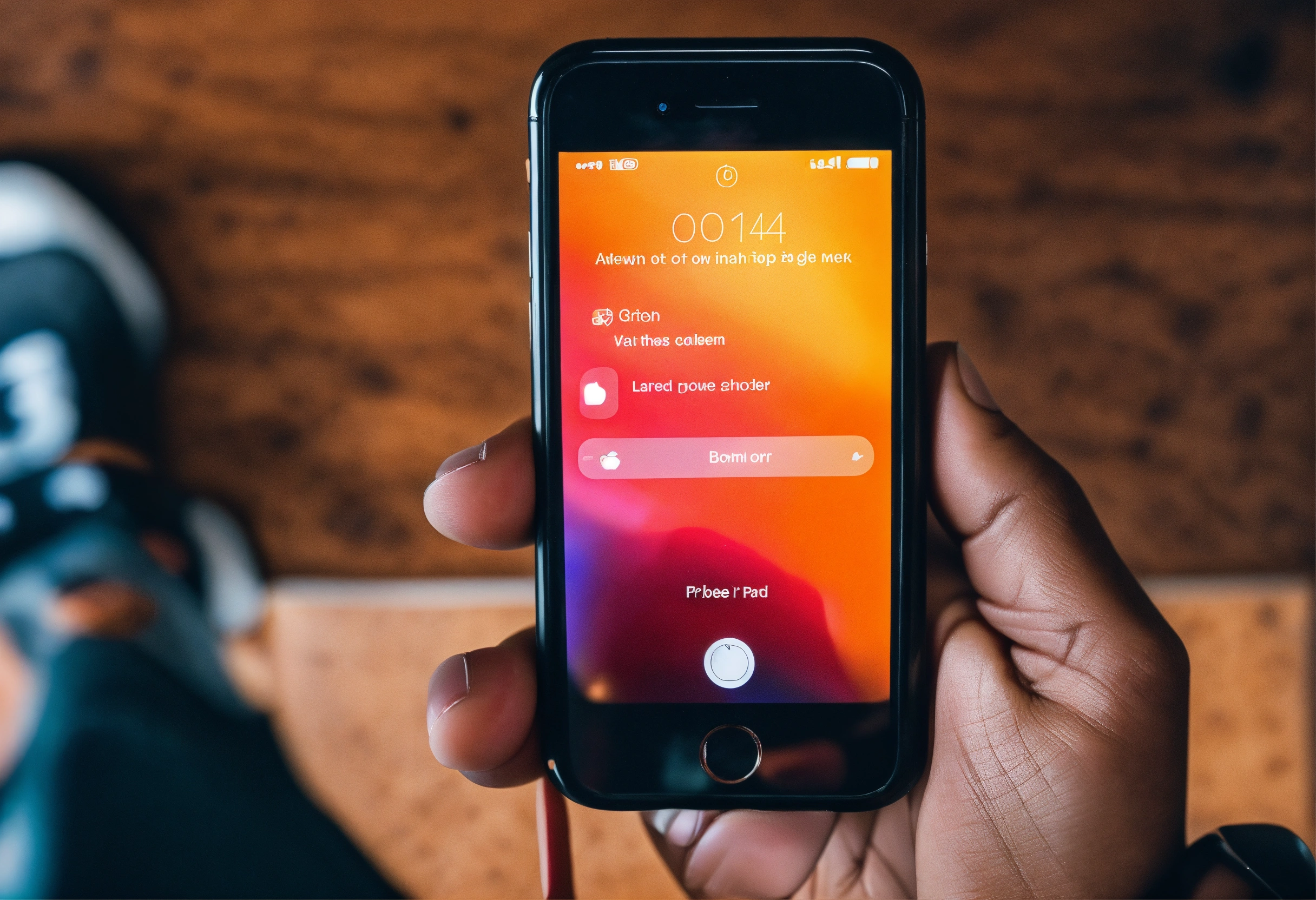 Lexica - Man hand holding iphone one finger tap to phone top view