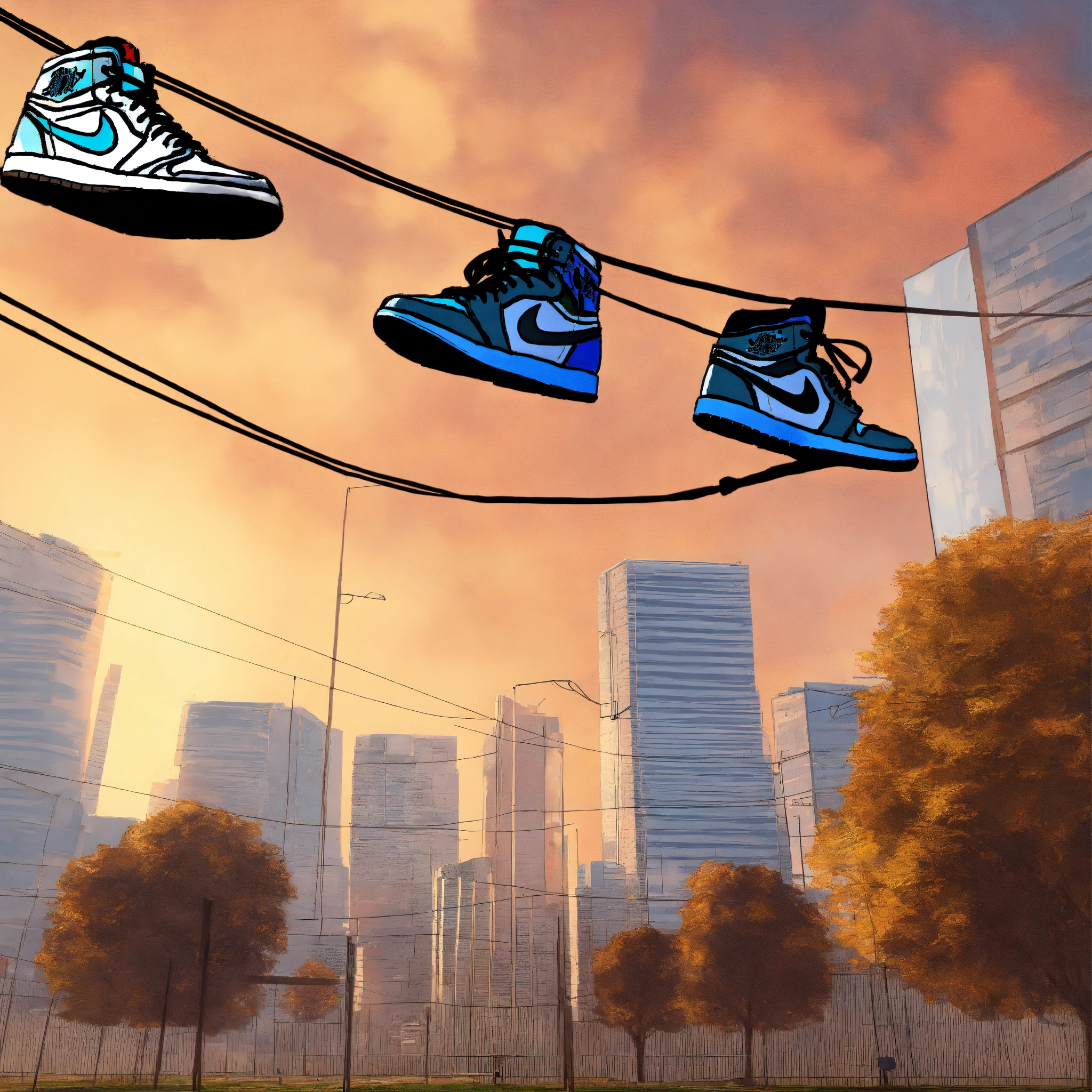 Lexica - Virtual drawing of air jordan 1 sneakers hanging on a ...