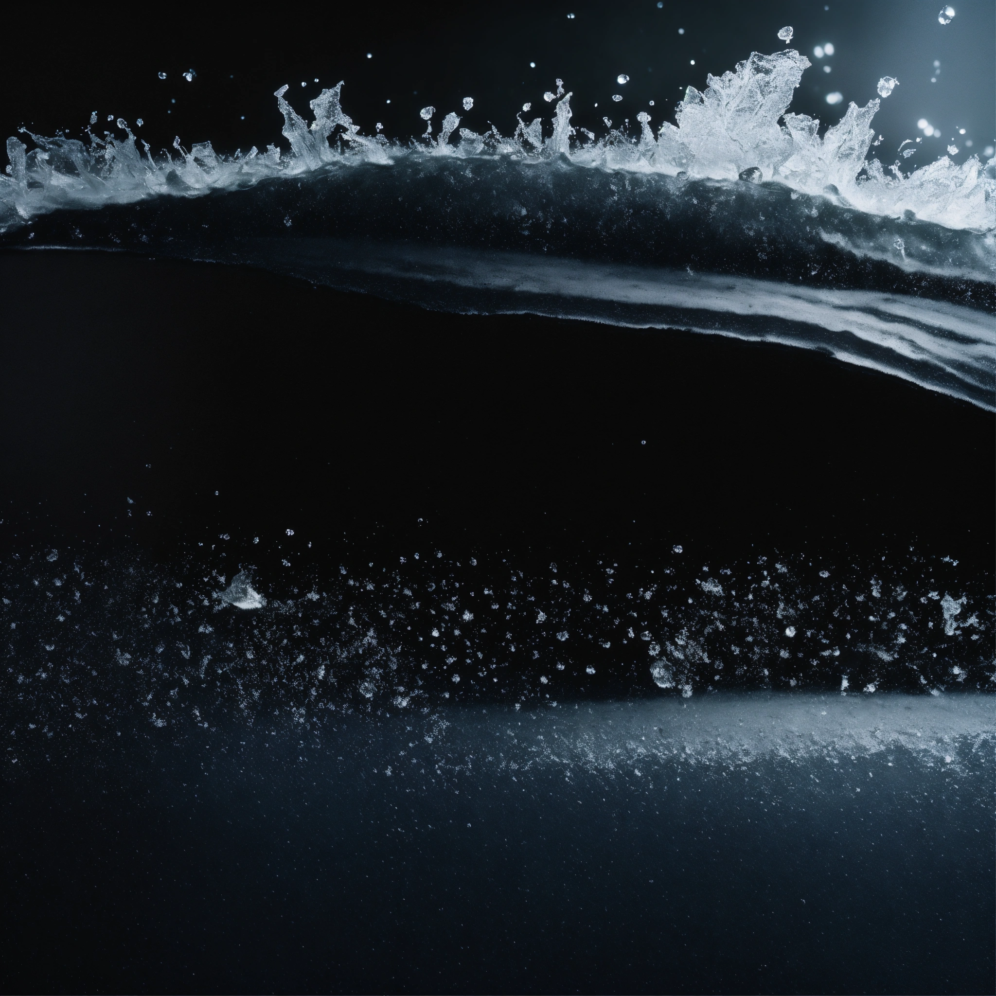 Lexica - Pure black background, overlay of frozen water around all four ...